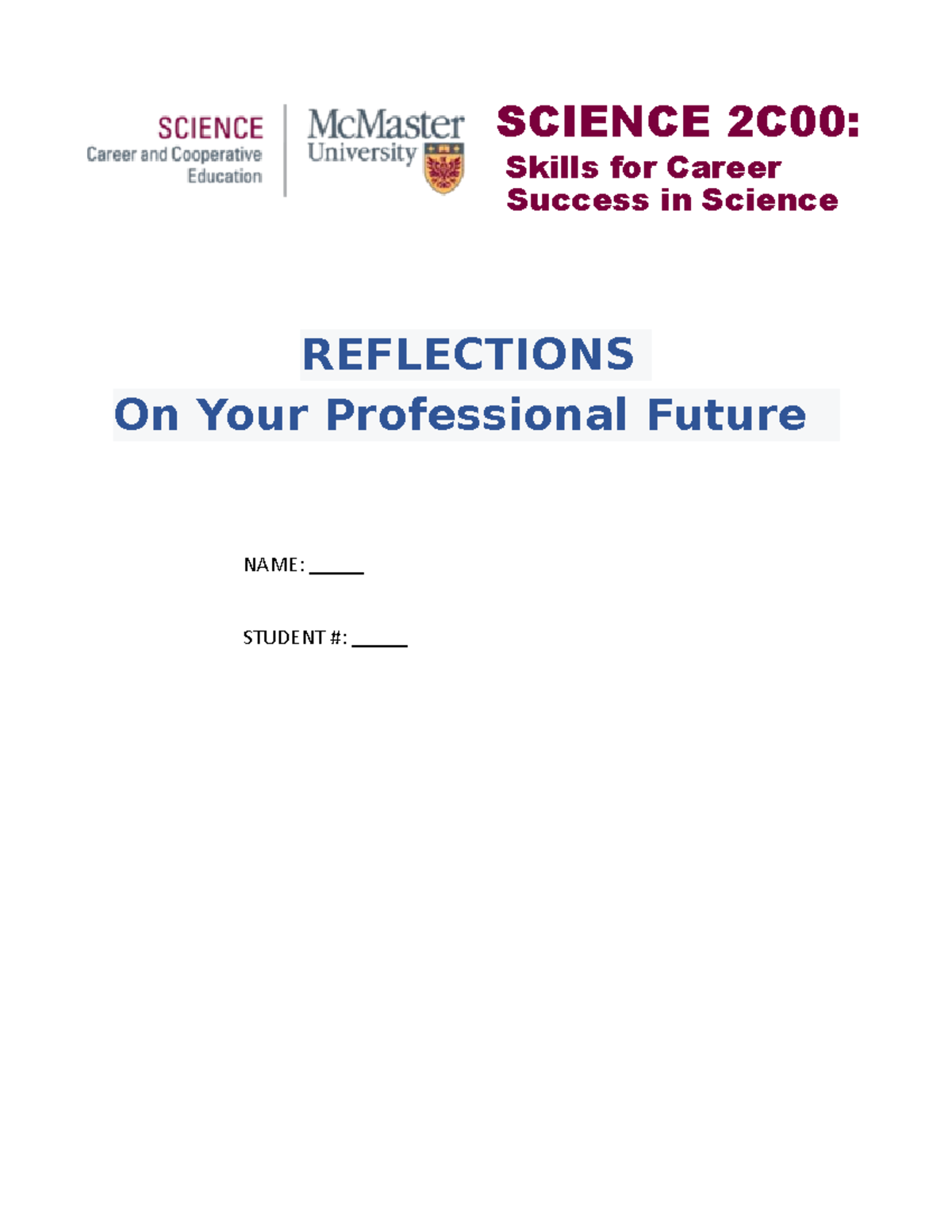 Fall 2023 Fillable doc - Science 2C00 Reflection Workbook - SCIENCE ...