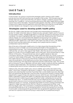 Unit 8 public health task 1 - Unit 8: Public health. What is public health? Public health is the ...