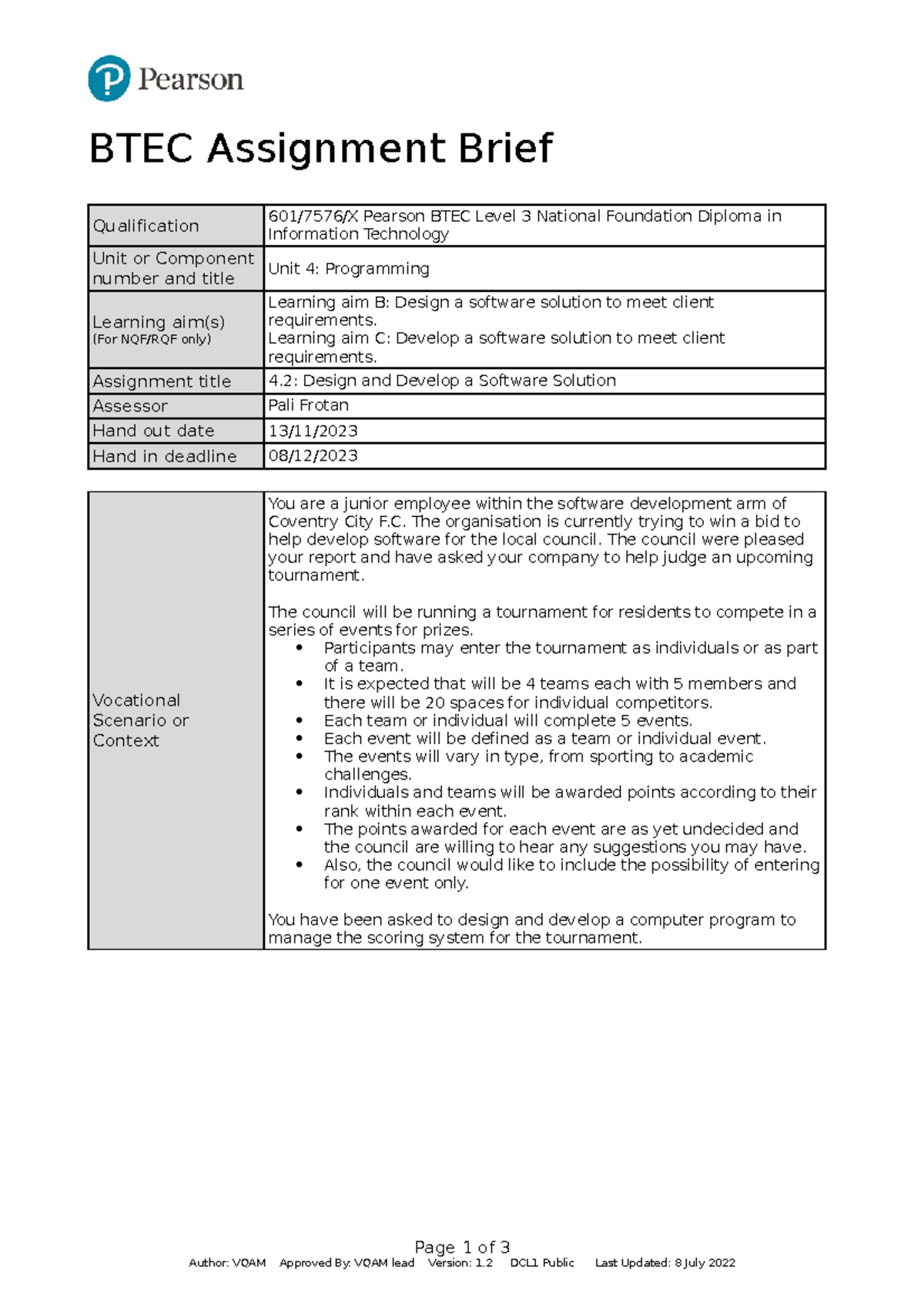 Assignment 4.2 - Design and Develop a Software Solution - BTEC ...