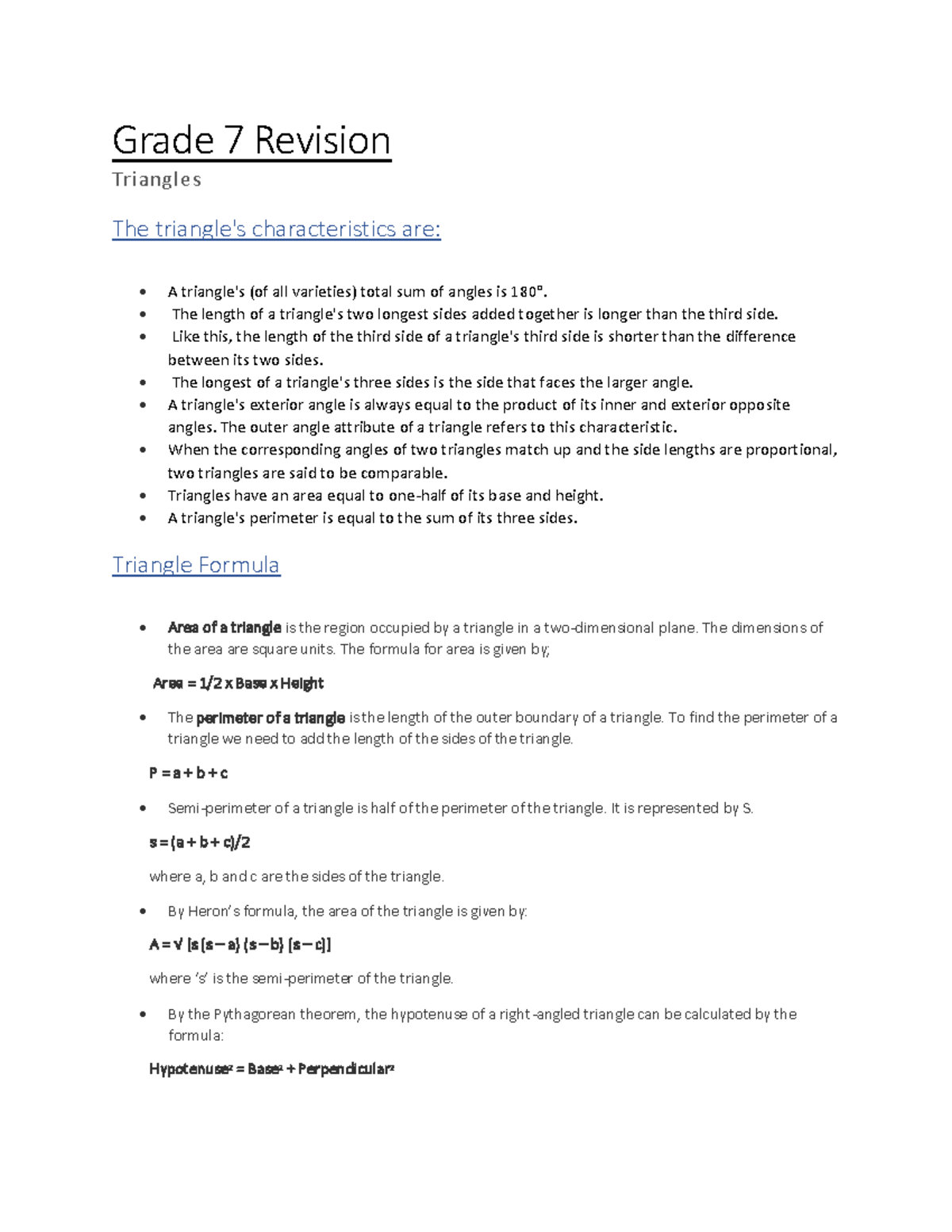 Information about a triangle grade 4-7 - Grade 7 Revision Triangles The ...