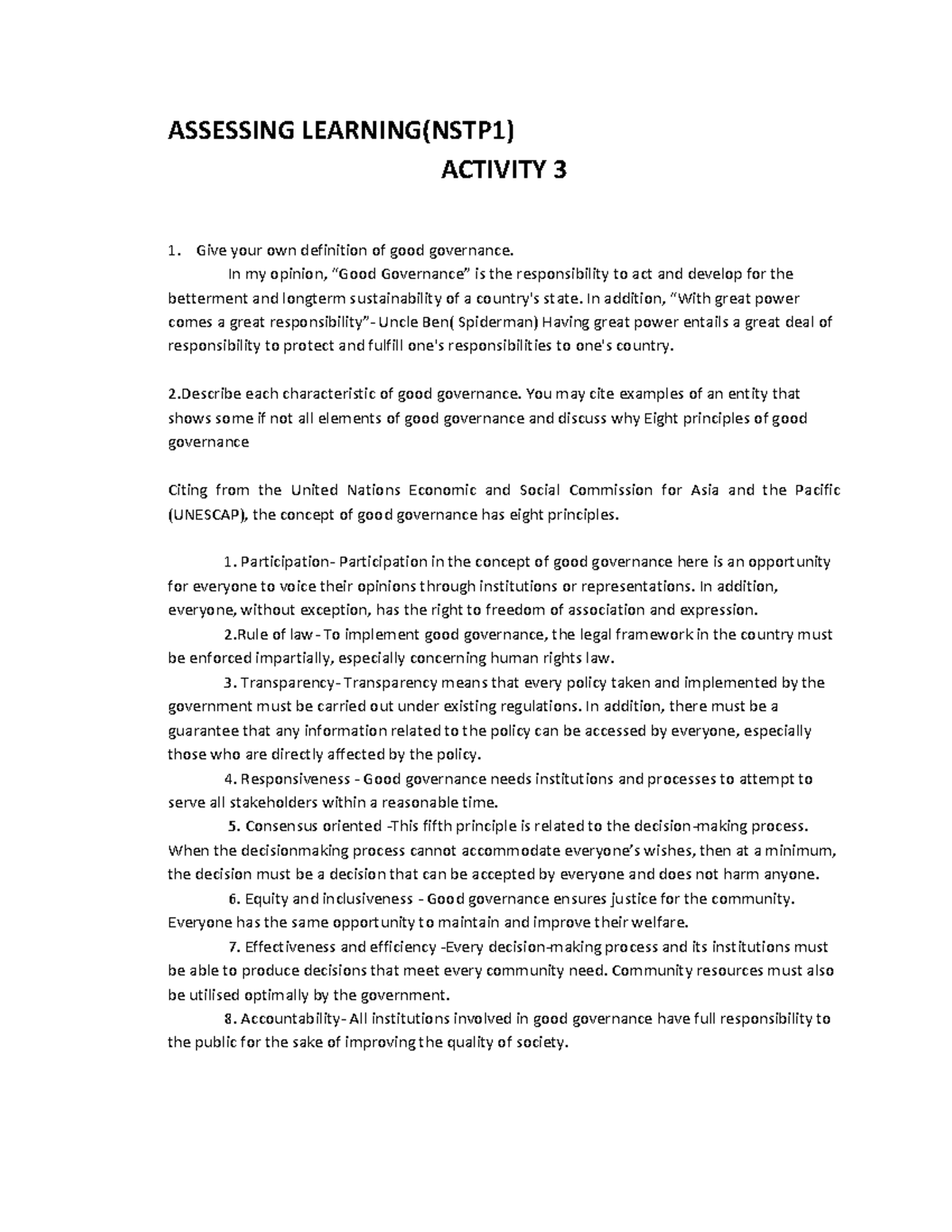 Assessing Learning Activity 3 - ASSESSING LEARNING(NSTP1) ACTIVITY 3 ...