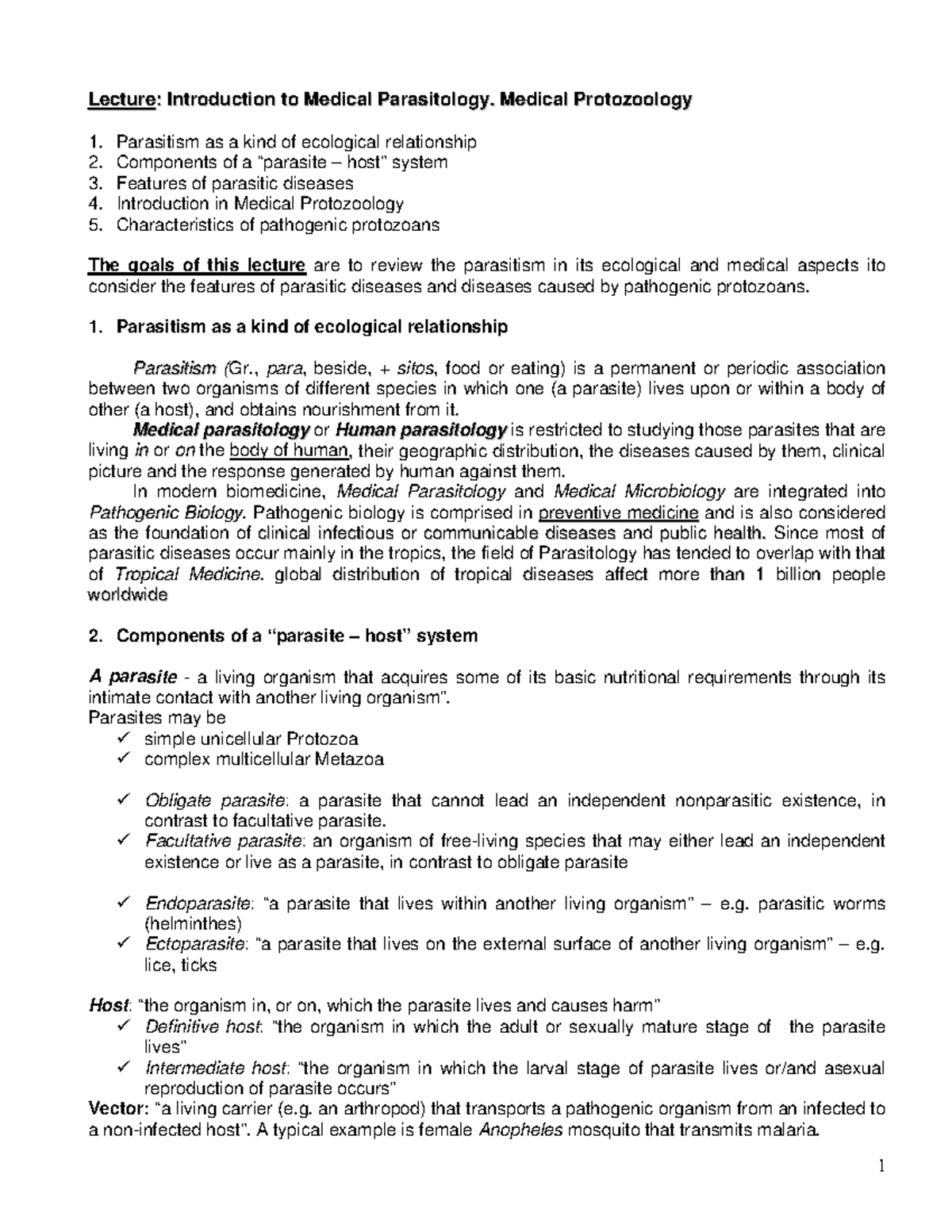 Introduction to Medical Parasitology - LectureLecture ...