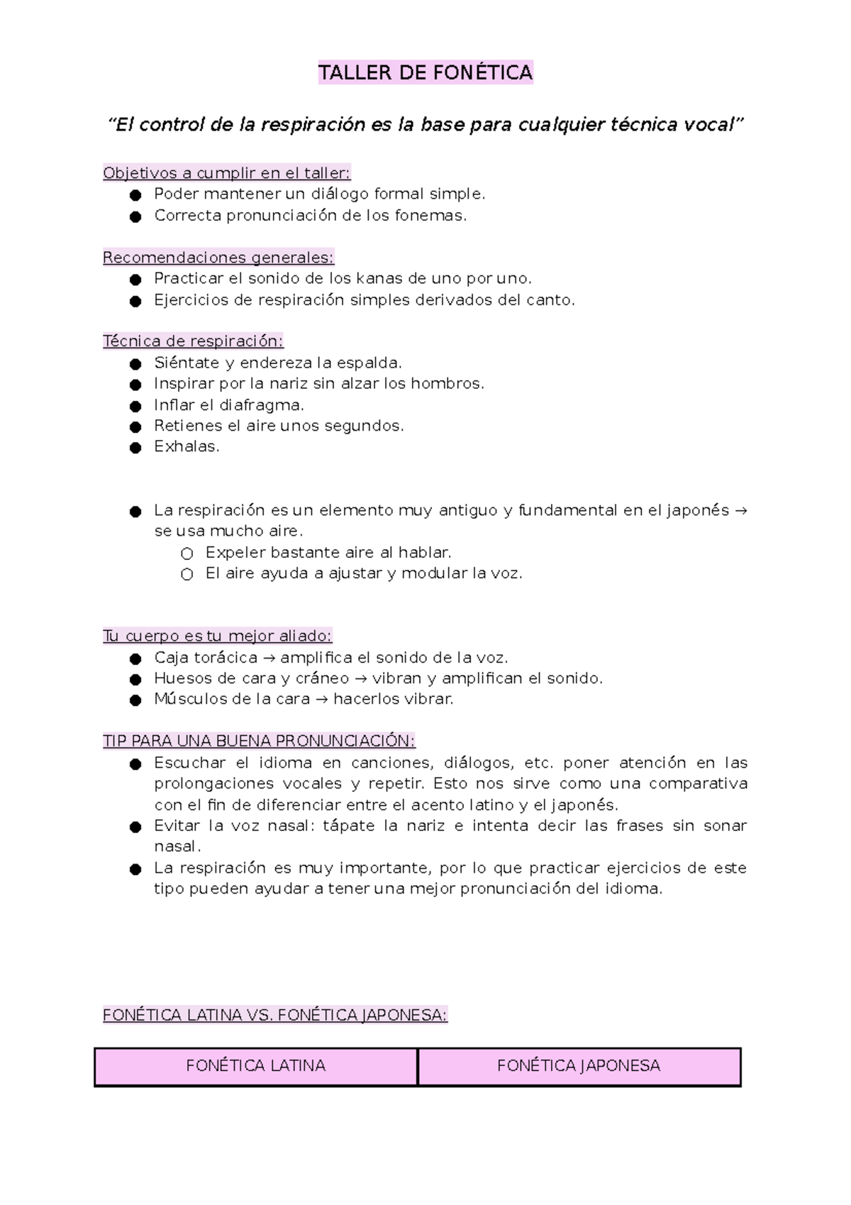 Taller de fonetica clase 1 apunte - TALLER DE FONÉTICA “El control de ...