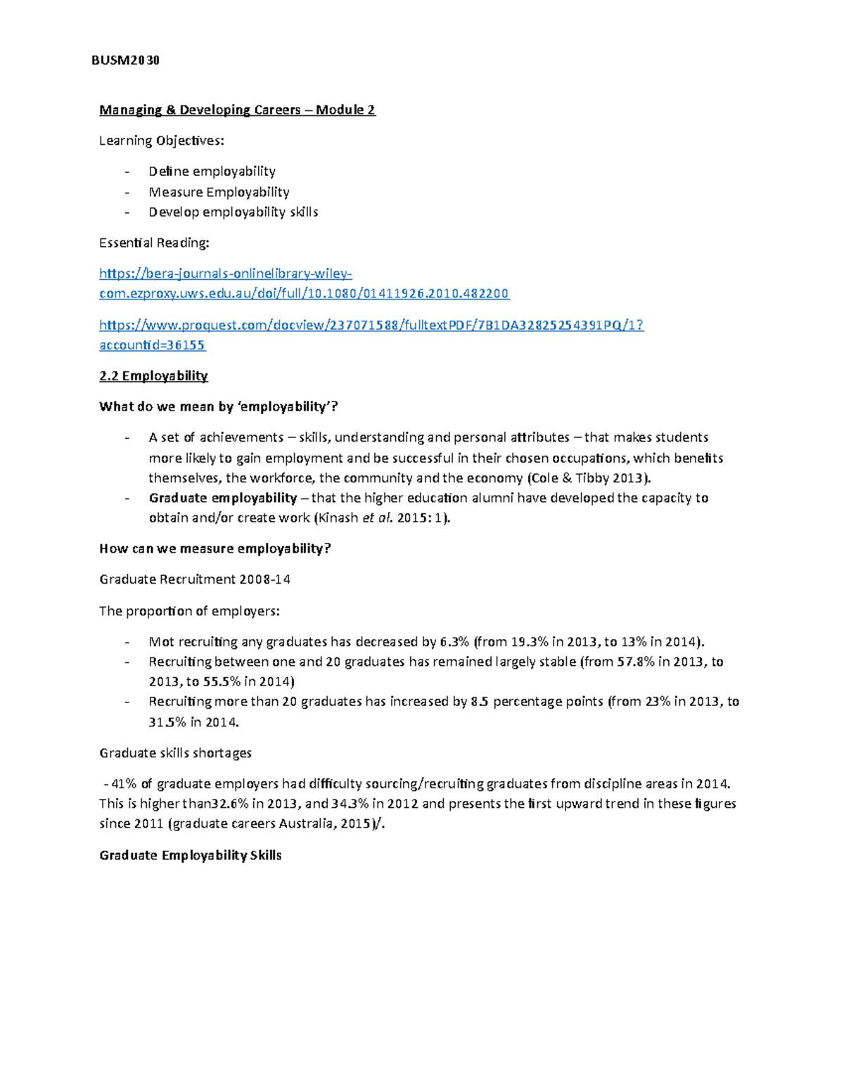 BUSM2030 Module 2 - BUSM Managing & Developing Careers – Module 2 ...