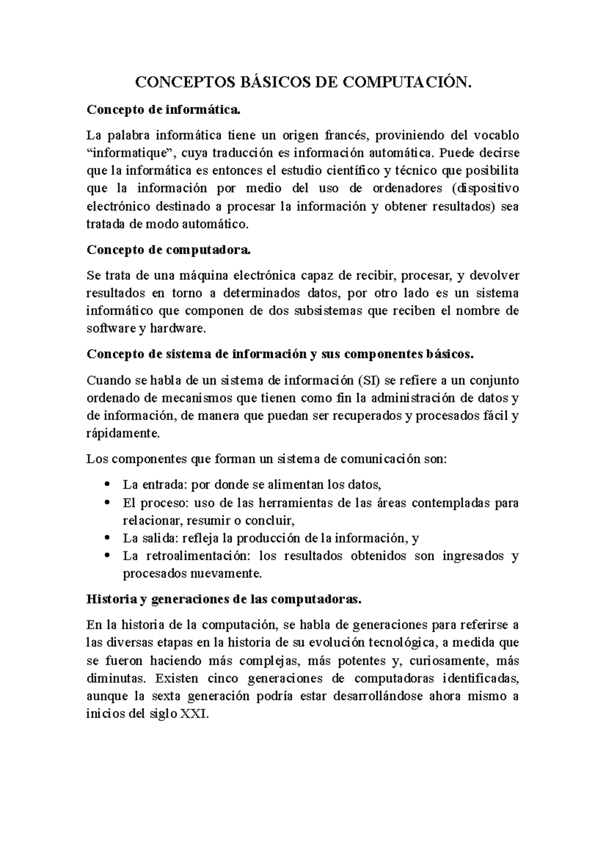 Conceptos Básicos DE Computación - CONCEPTOS BÁSICOS DE COMPUTACIÓN. Concepto de informática. La ...