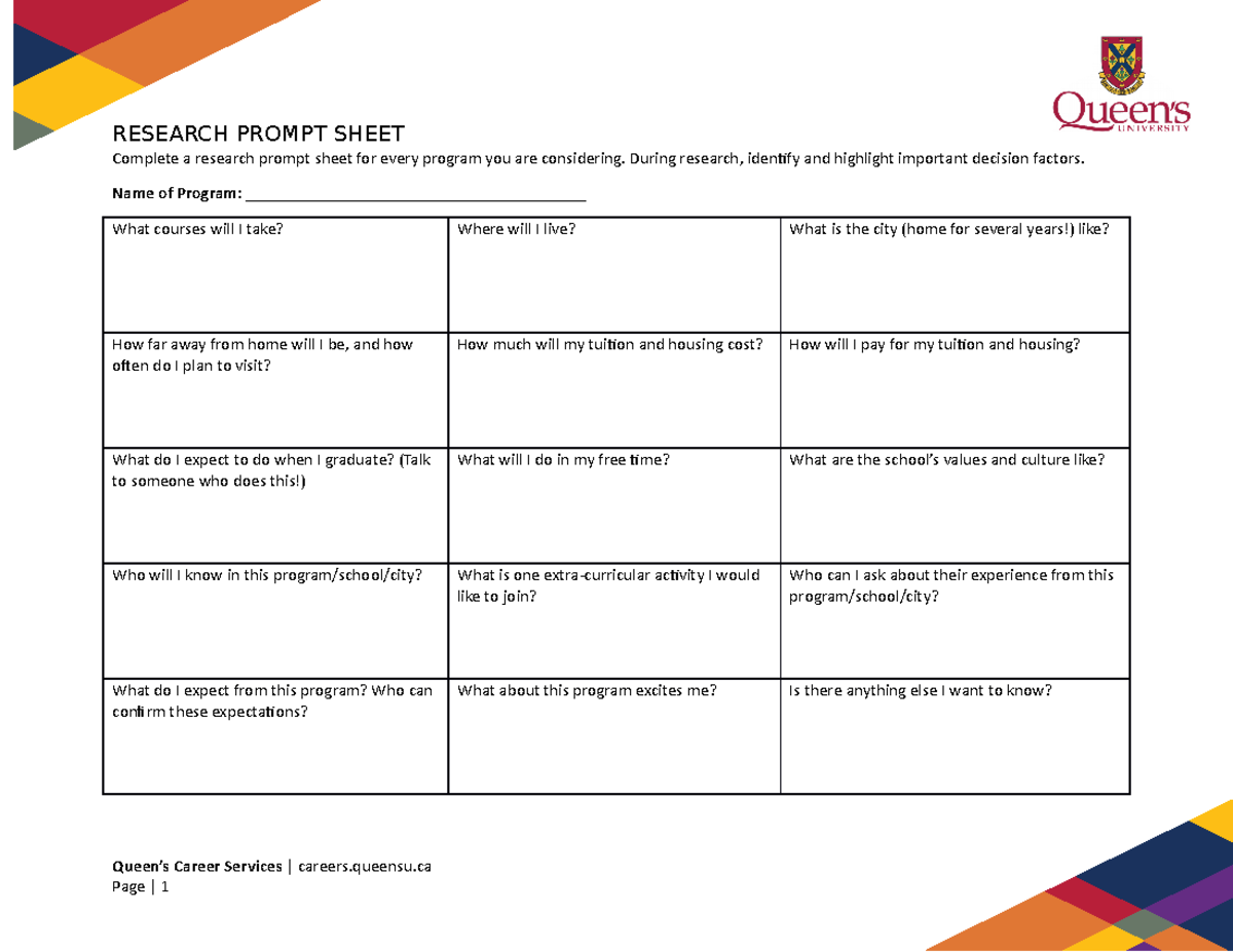 Program Decision Matrix Blank - RESEARCH PROMPT SHEET Complete a ...