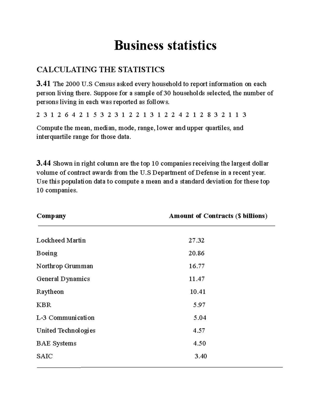 Business statistics - Business statistics CALCULATING THE STATISTICS 3 ...