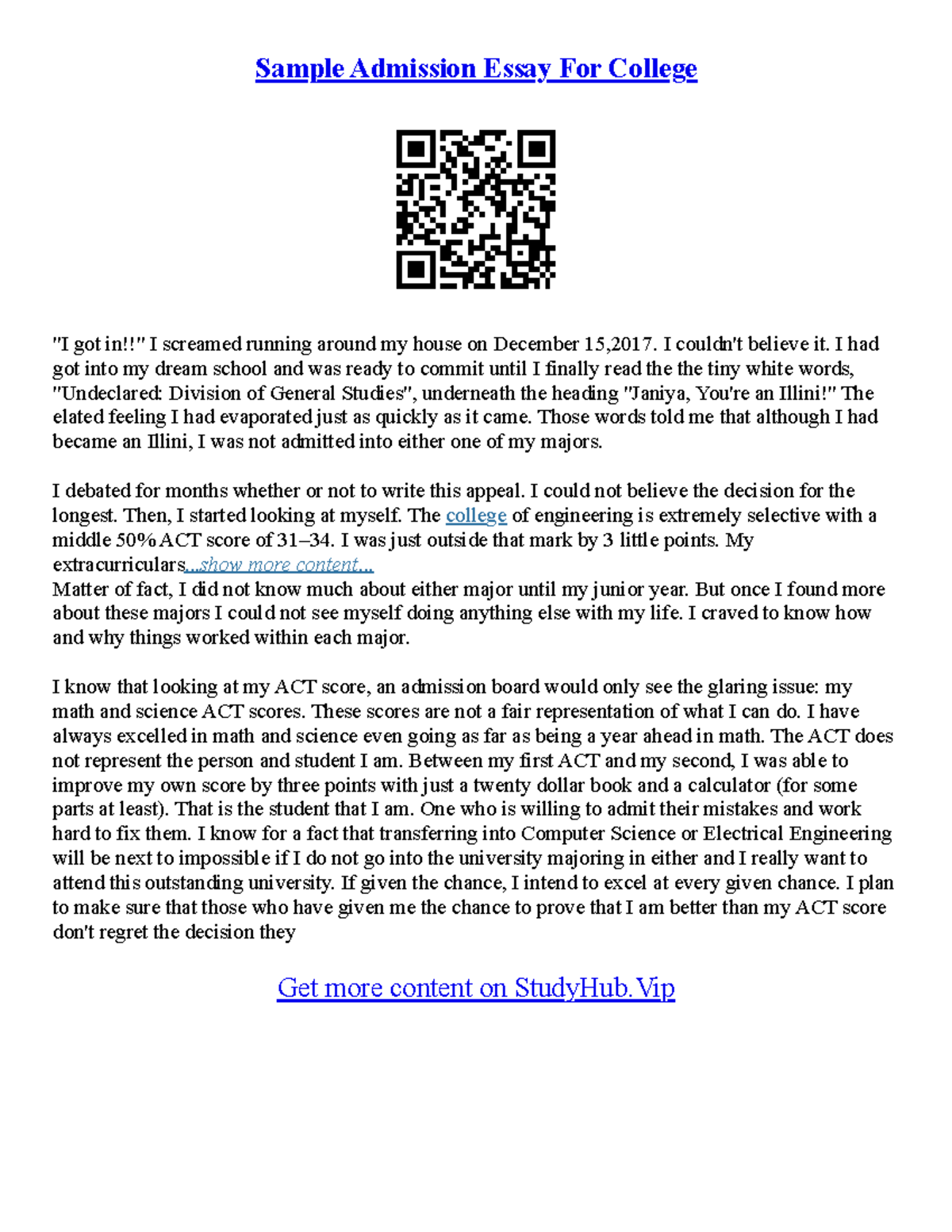 Best College Admission Essay - Sample Admission Essay For College "I ...