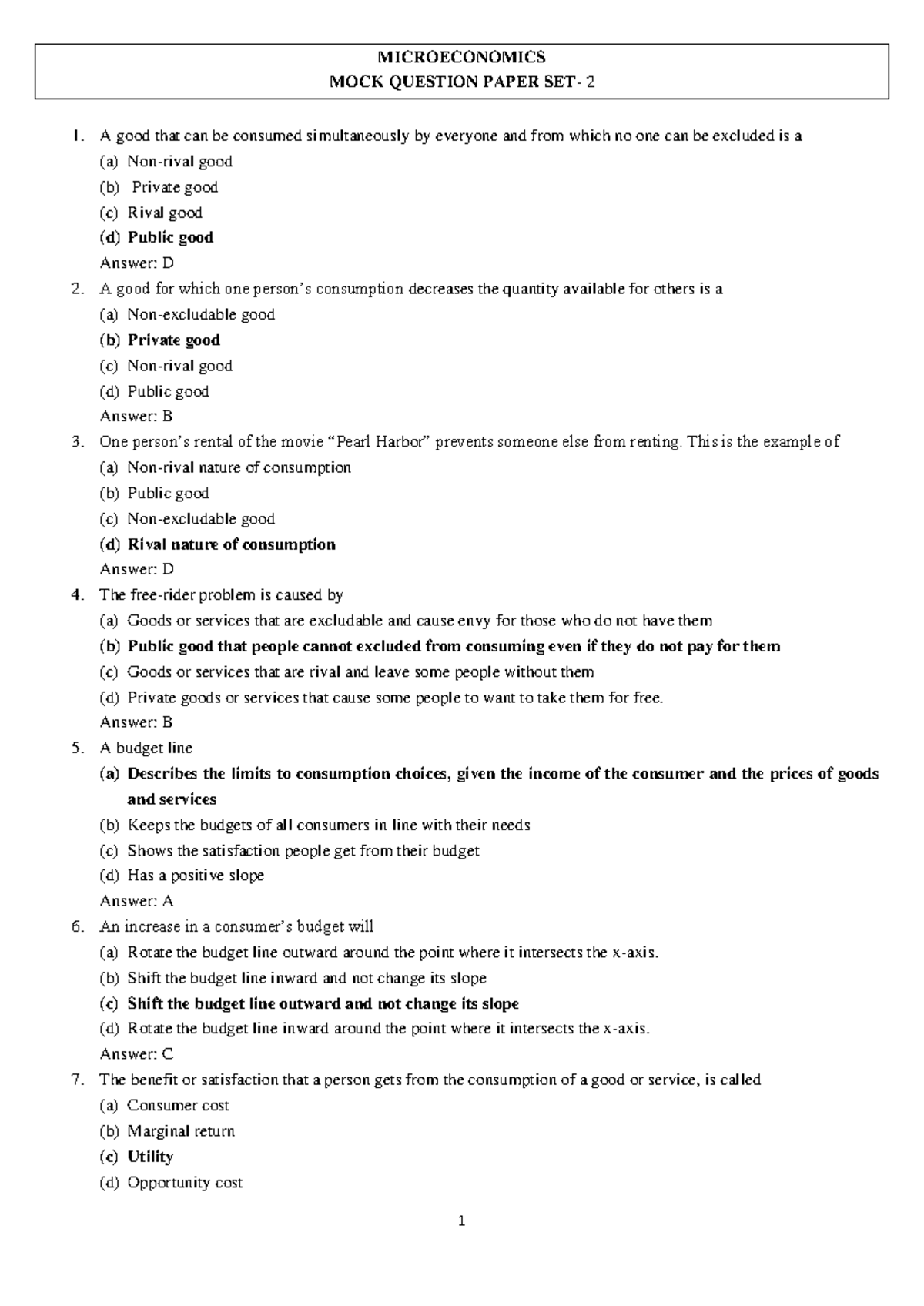 Microeconomics 2 - Readings - MICROECONOMICS MOCK QUESTION PAPER SET- 2 ...
