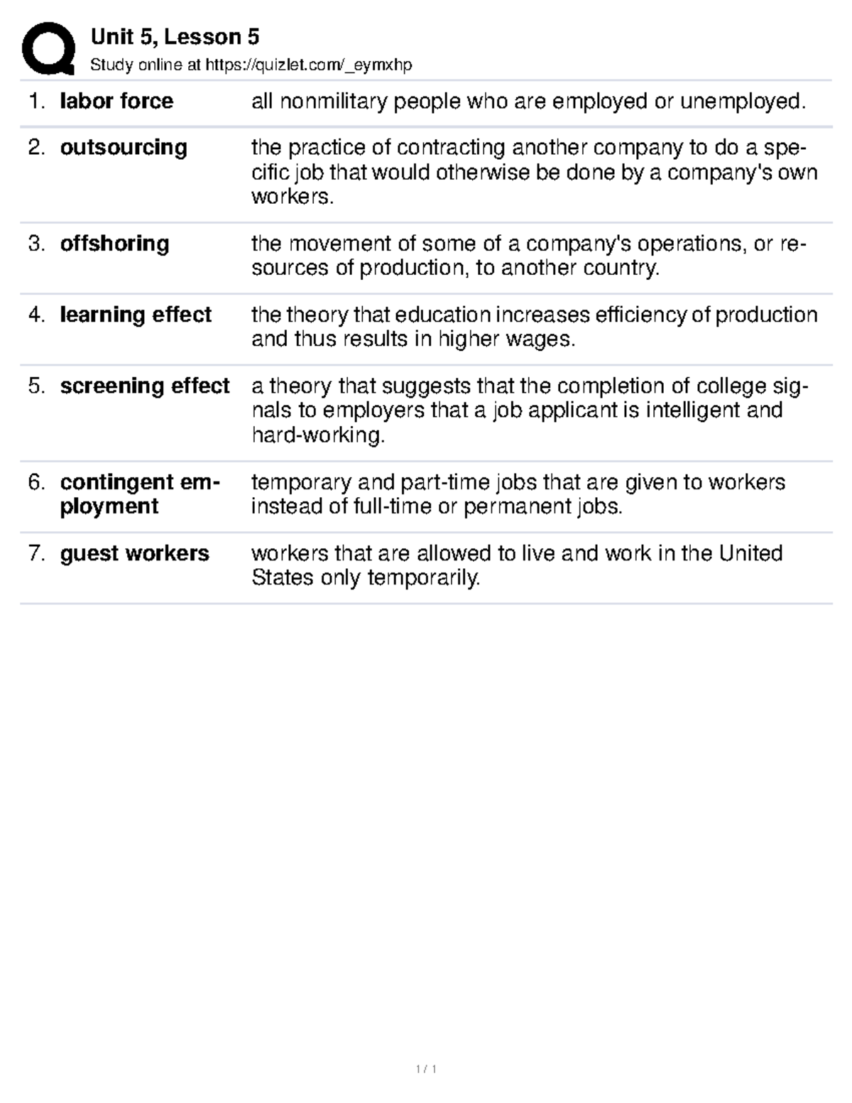 Unit 5, Lesson 5 - use this to help with studying - Unit 5, Lesson 5 ...