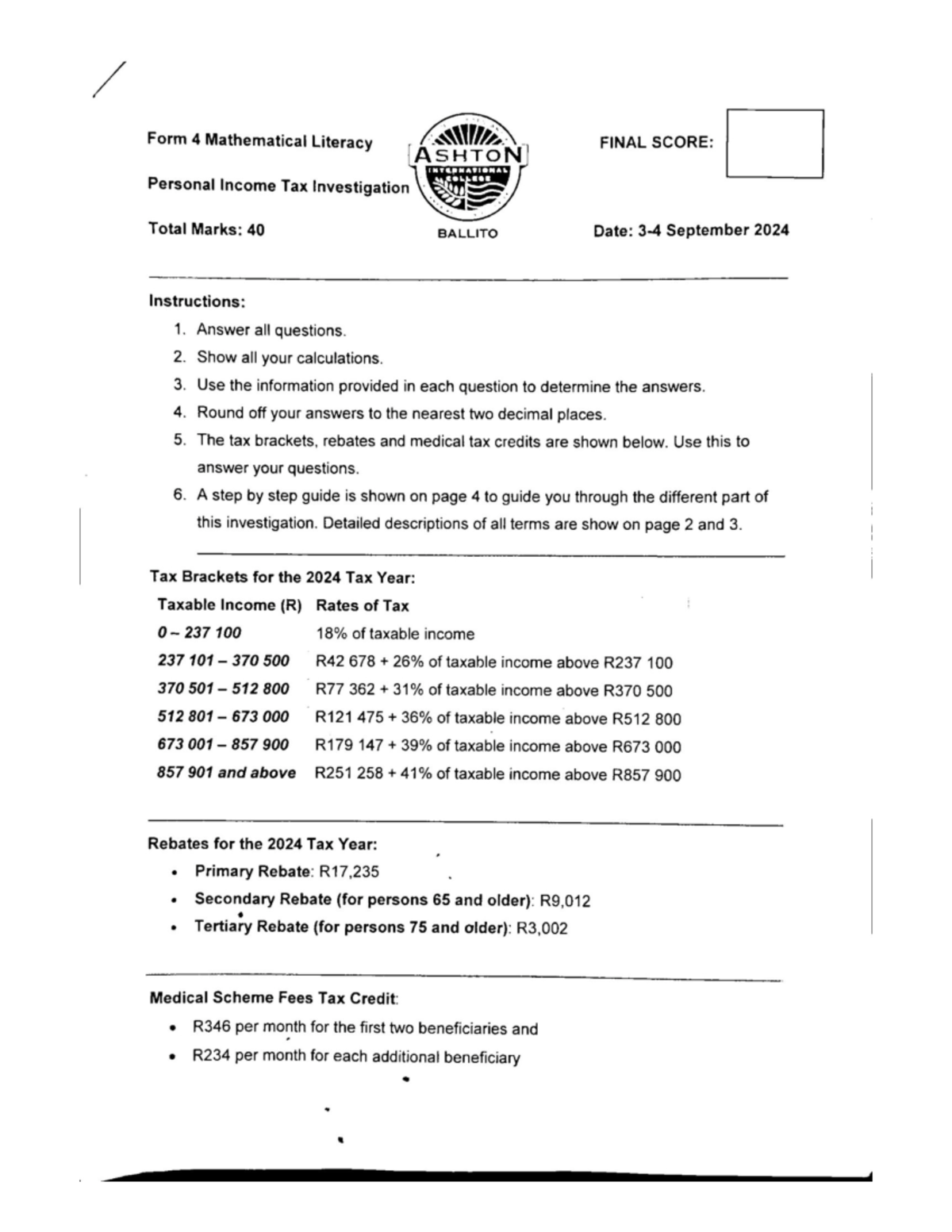 Form 4 Mathematical Literacy - Answer all questions. 2. Show all your ...