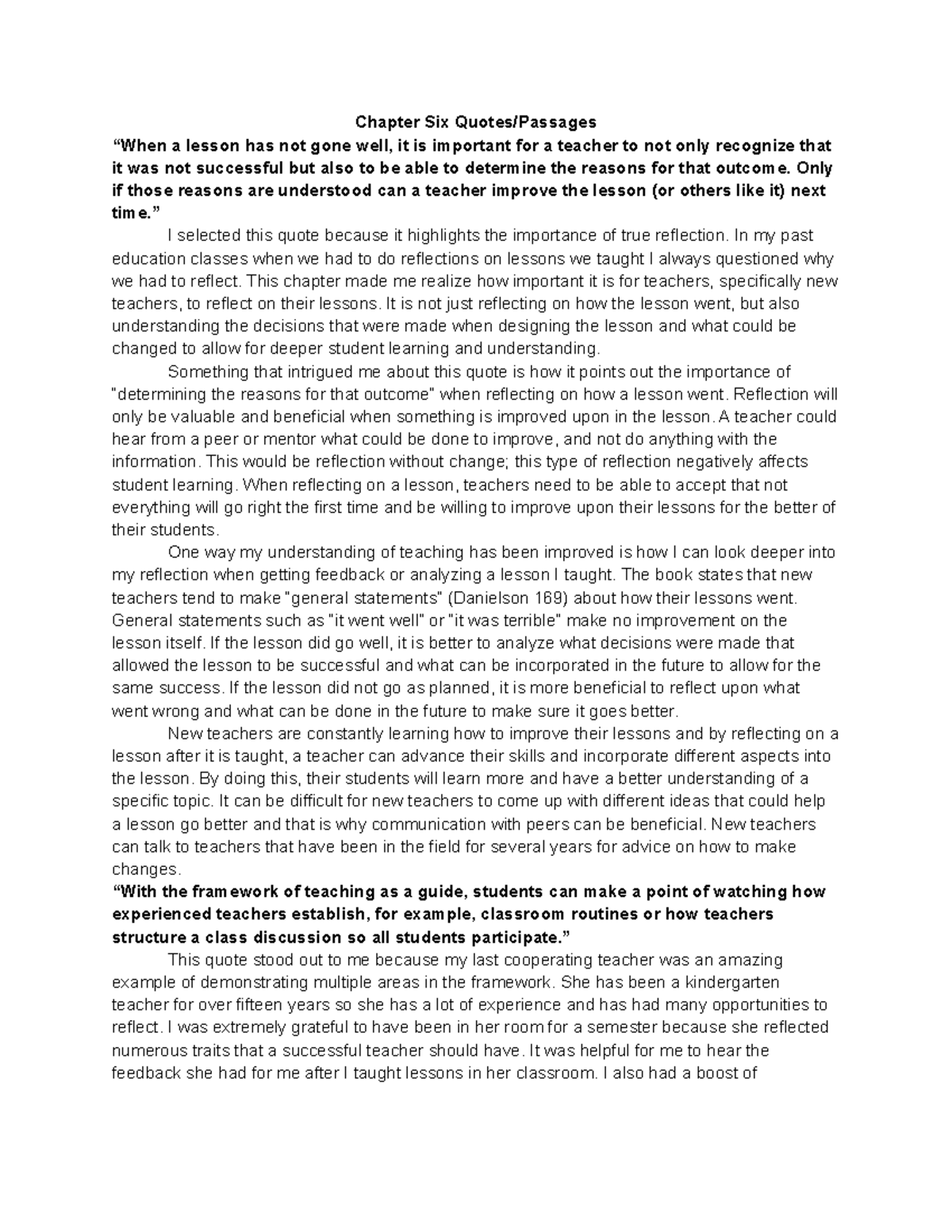 EDUC 361 Chapter 6 Writing Assignment - Chapter Six Quotes/Passages ...