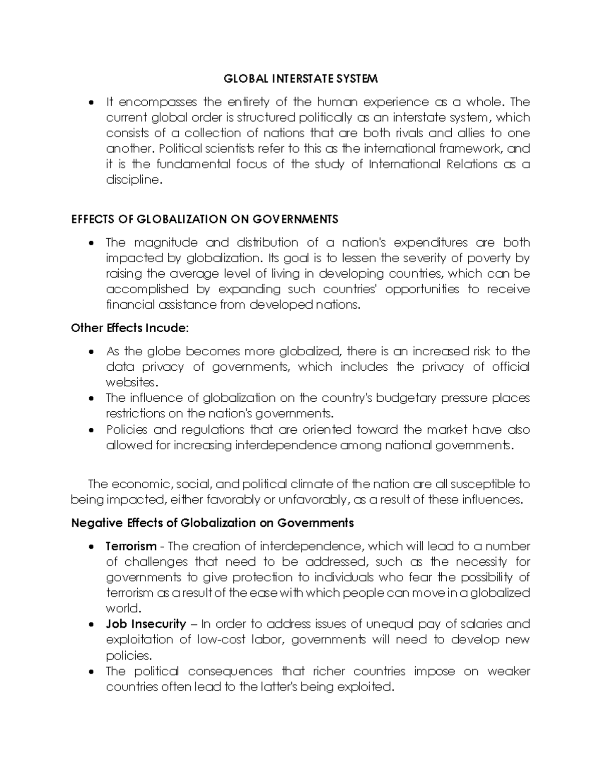 Global Interstate System - GLOBAL INTERSTATE SYSTEM It encompasses the ...