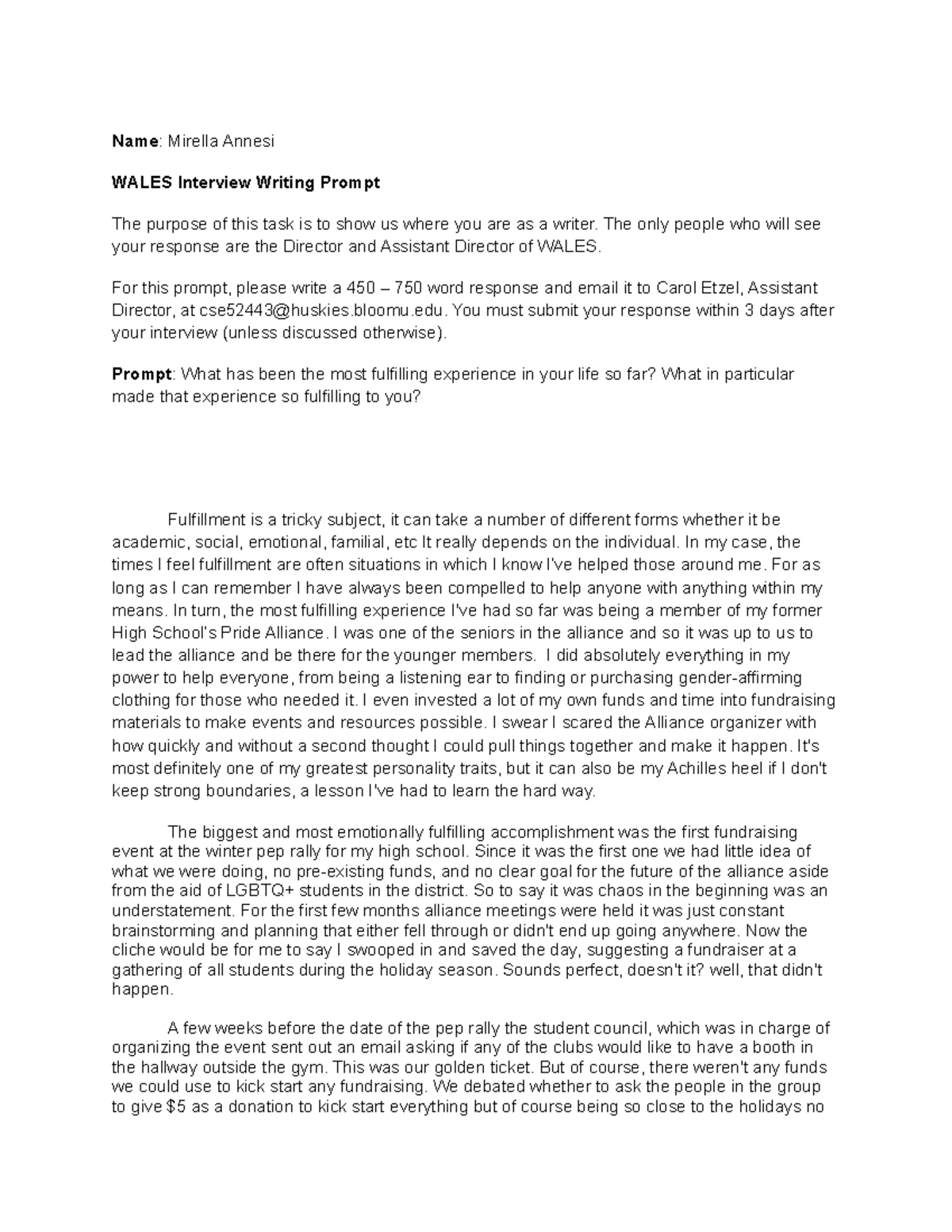 Wales response to prompt- Mirella Annesi - Name: Mirella Annesi WALES ...