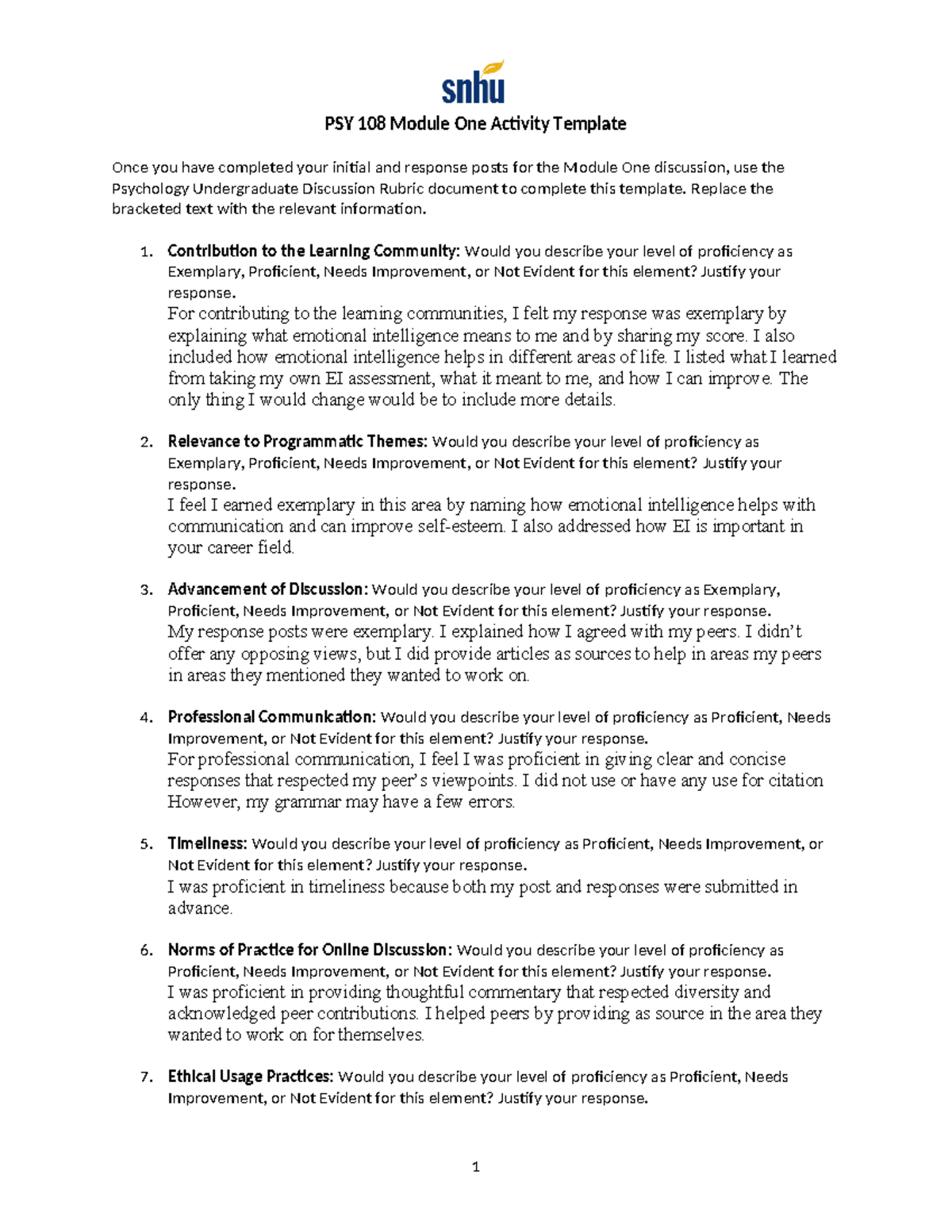 PSY 108 Module One Activity Template - PSY 108 Module One Activity ...