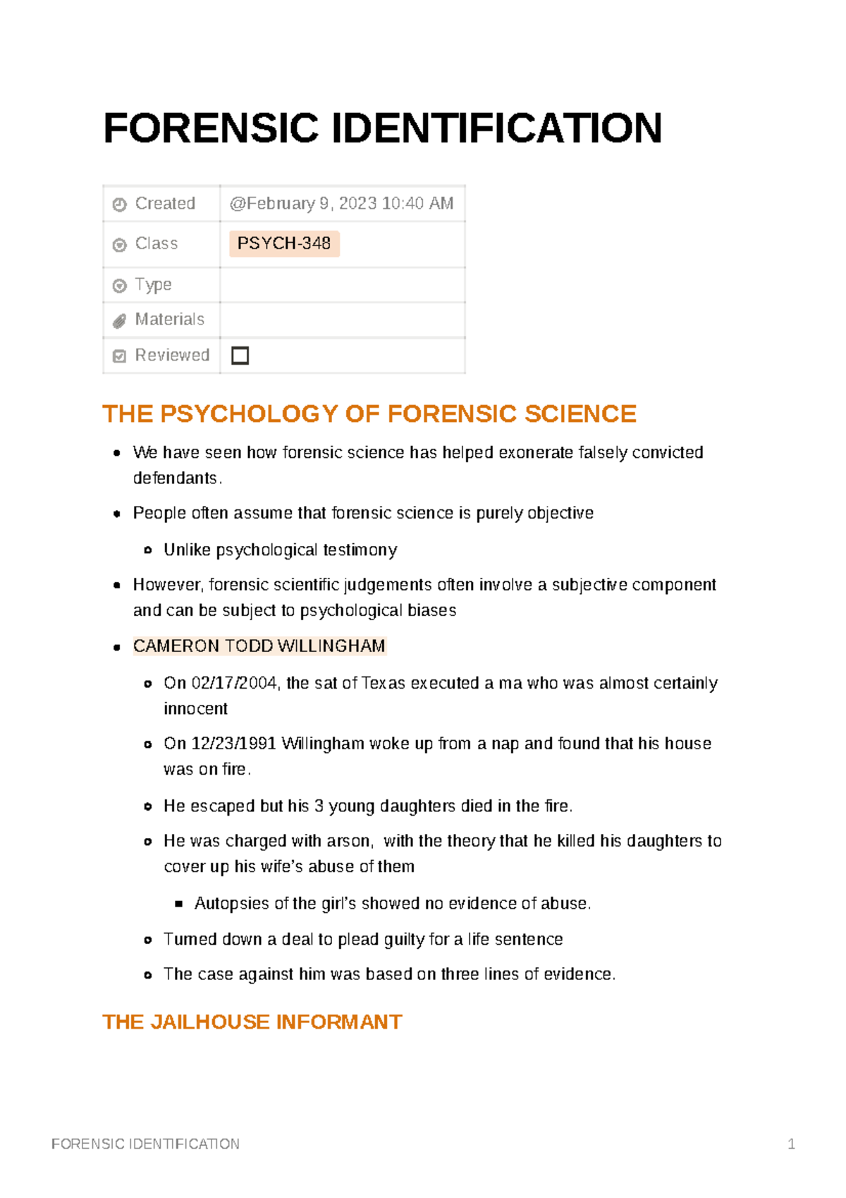 Forensic Identification - FORENSIC IDENTIFICATION Created Class PSYCH ...