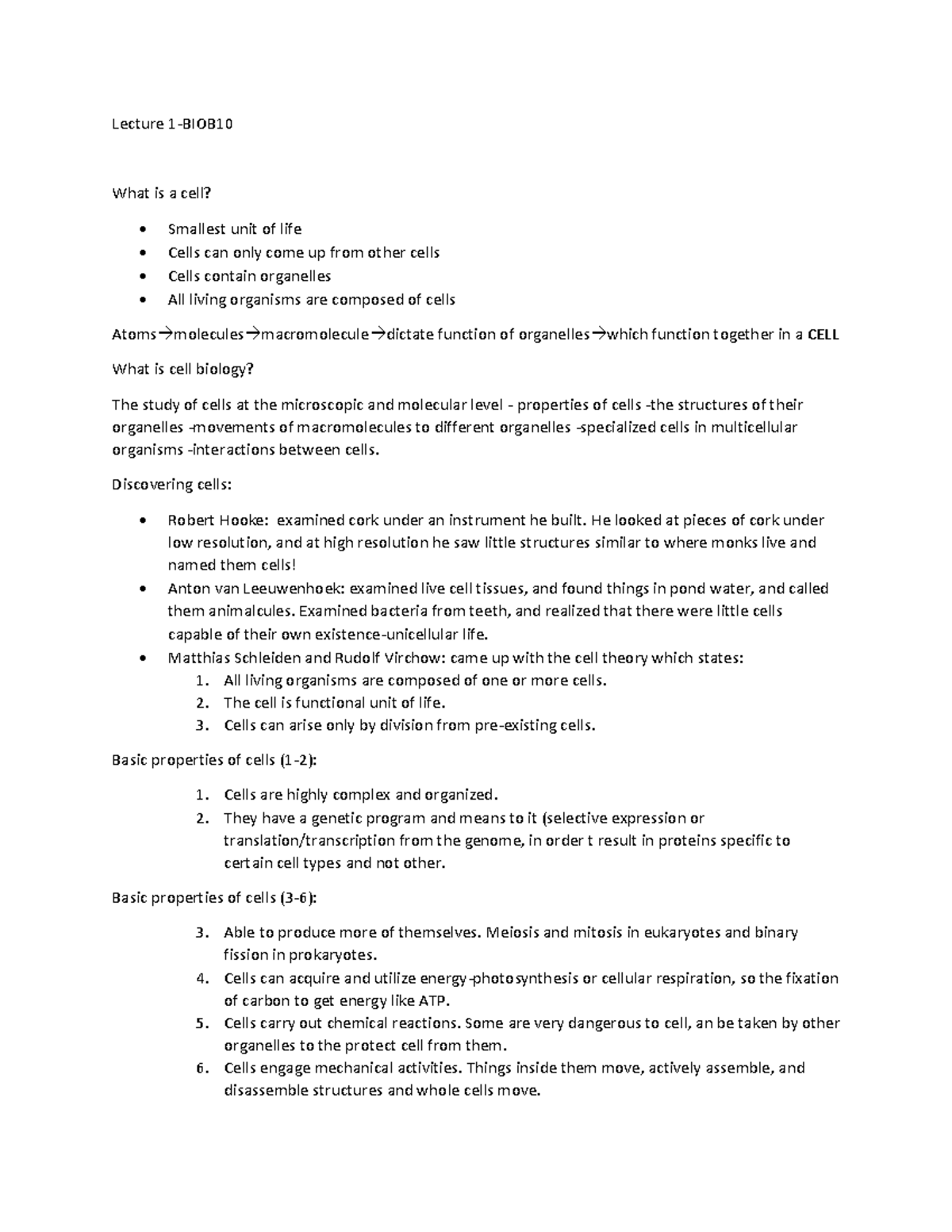Lecture 1 notes for biology class-BIOB10 - Lecture 1-BIOB What is a ...