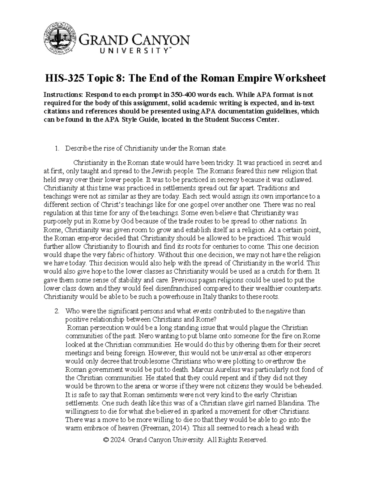 HIS-325 T8 The End of the Roman Empire Worksheet - HIS-325 Topic 8: The ...