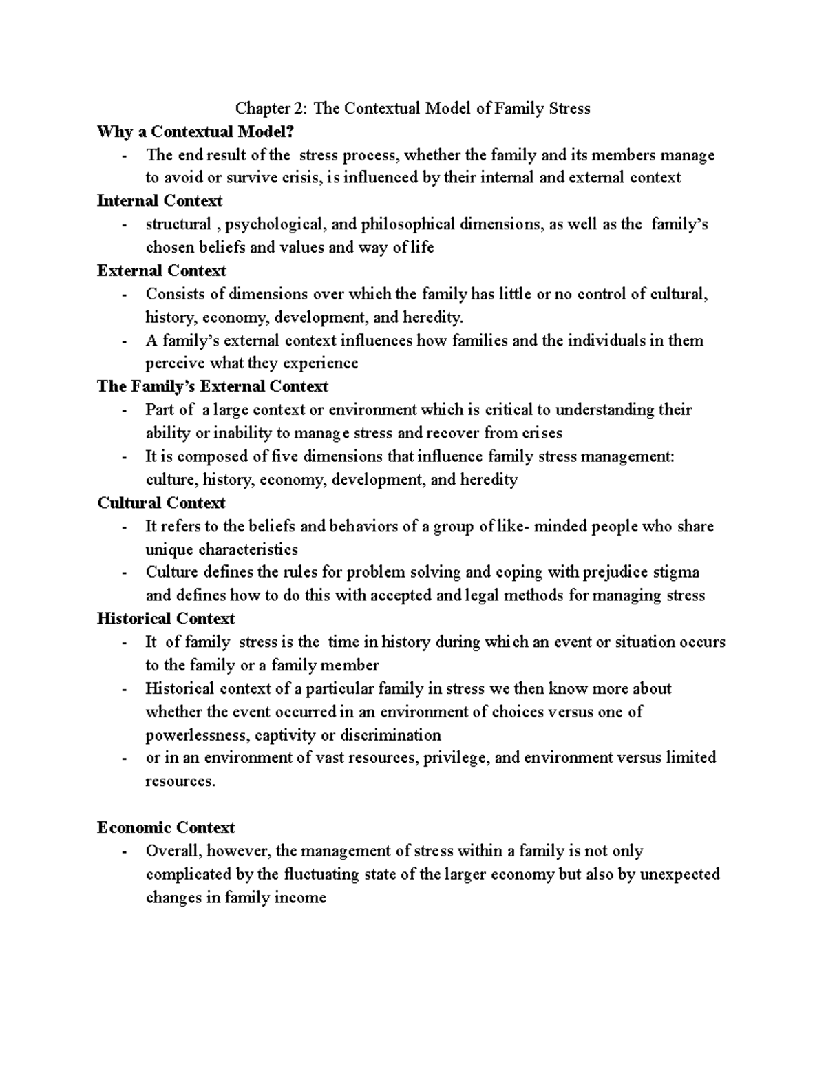 FSHD 150-Chapter 2 - Notes - Chapter 2: The Contextual Model of Family ...