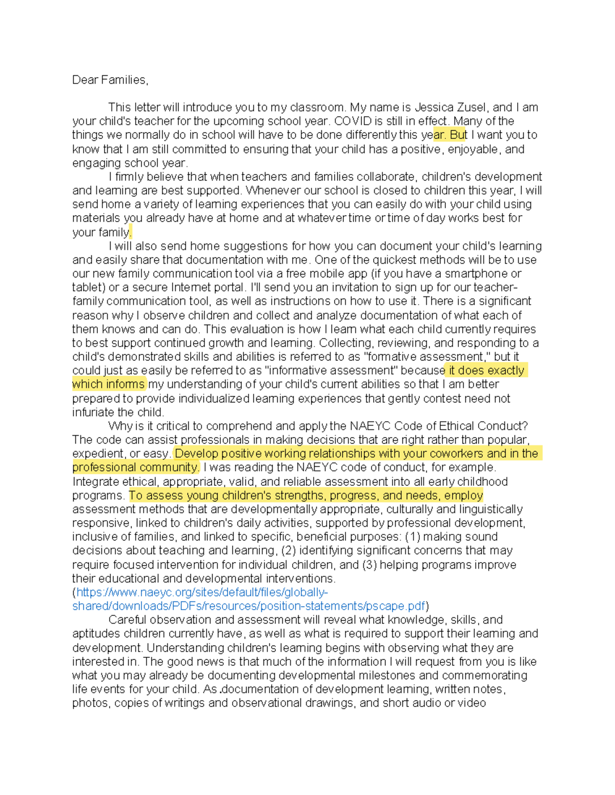 letter to families - Dear Families, This letter will introduce you to ...