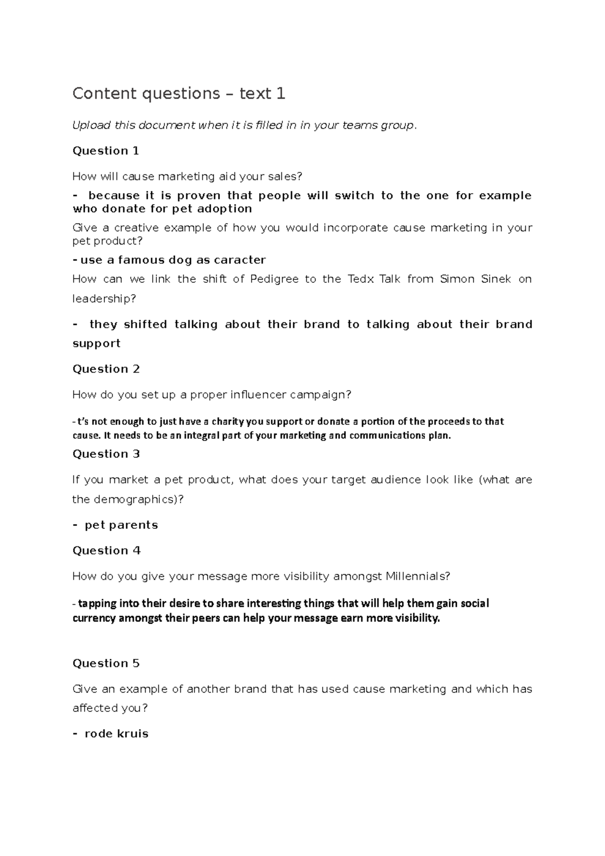 Content questions - Question 1 How will cause marketing aid your sales ...