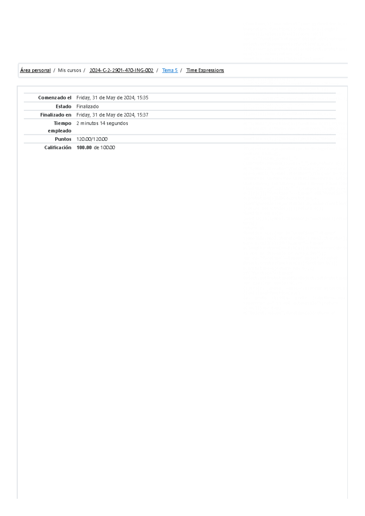 Time Expressions Revisión del intento - Comenzado el Friday, 31 de May de 2024, 15: Estado - Studocu