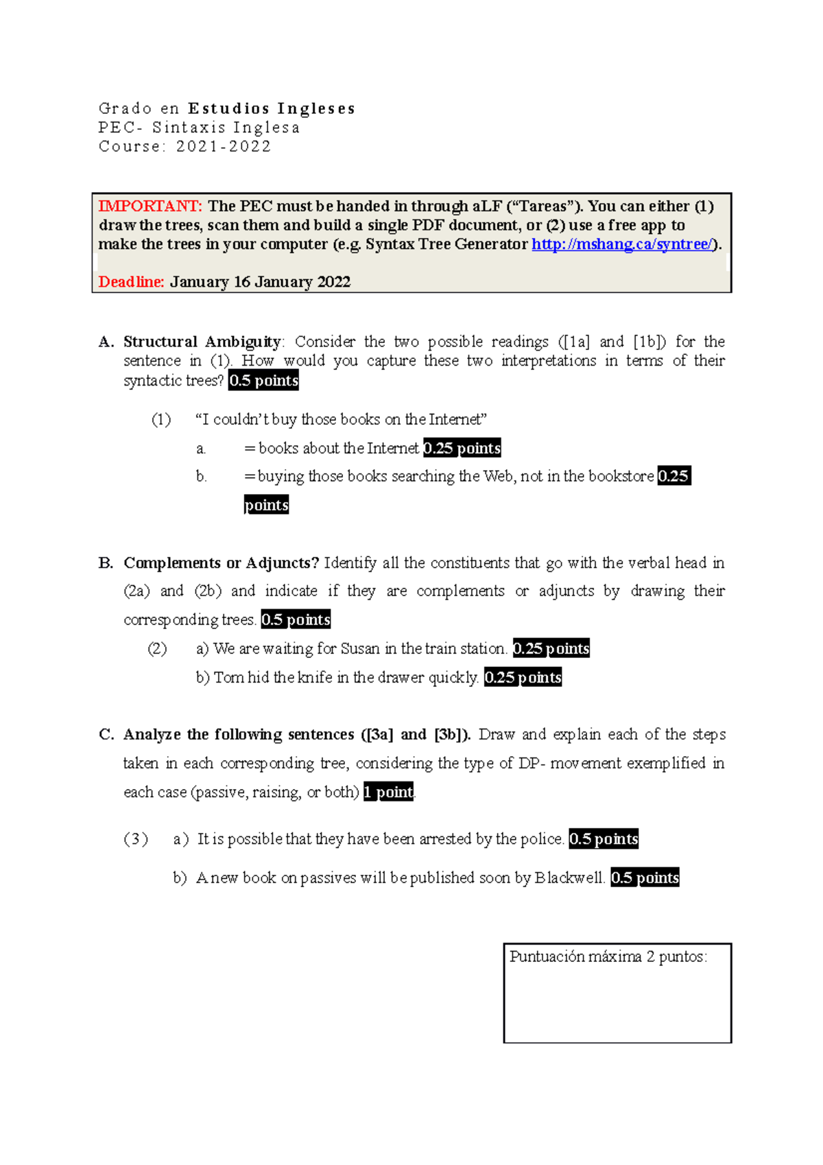 PEC English Syntax 2021 2022 hjkhfrtuj - G r a d o e n E s t u d i o s I n g l e s e s P E C - S ...