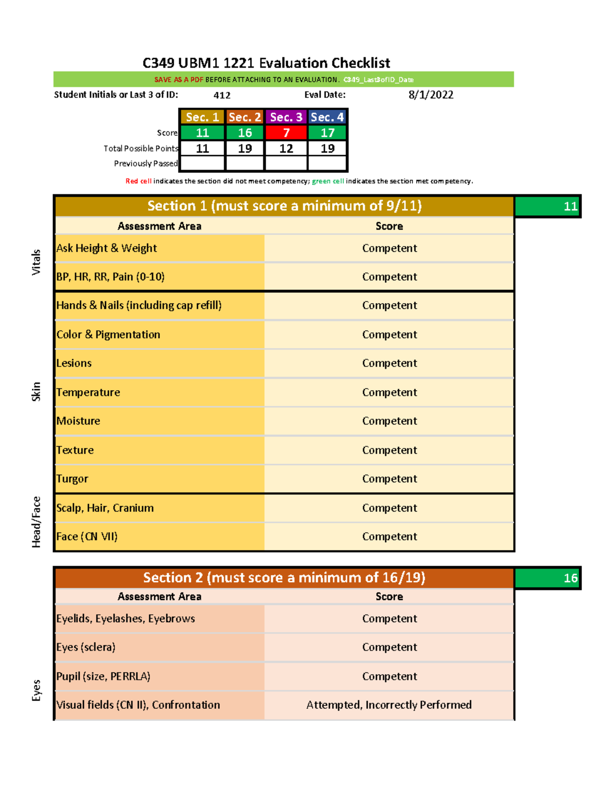 Jeric 1 checklist - jhkh - 8/1/ Score Sec. 1 Sec. 2 Sec. 3 Sec. 4 Total ...