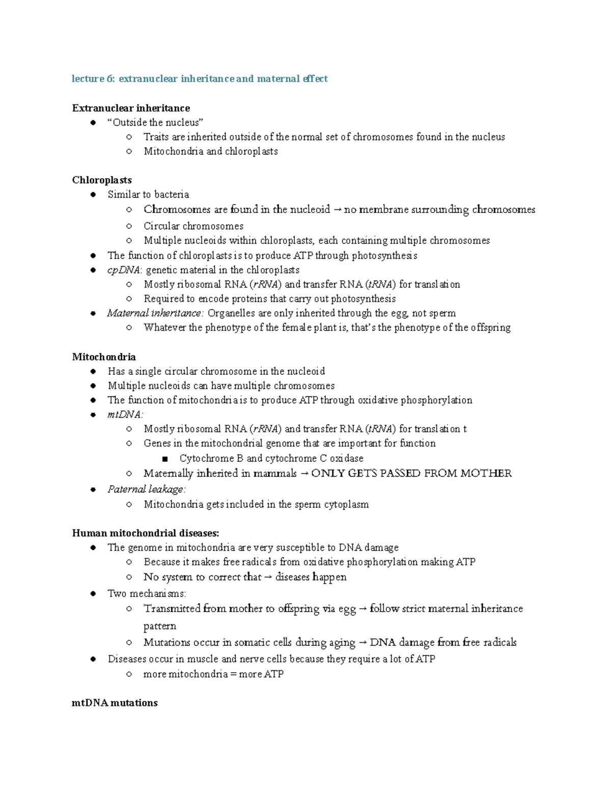 Lecture 6 extranuclear inheritance and maternal effect - Studocu