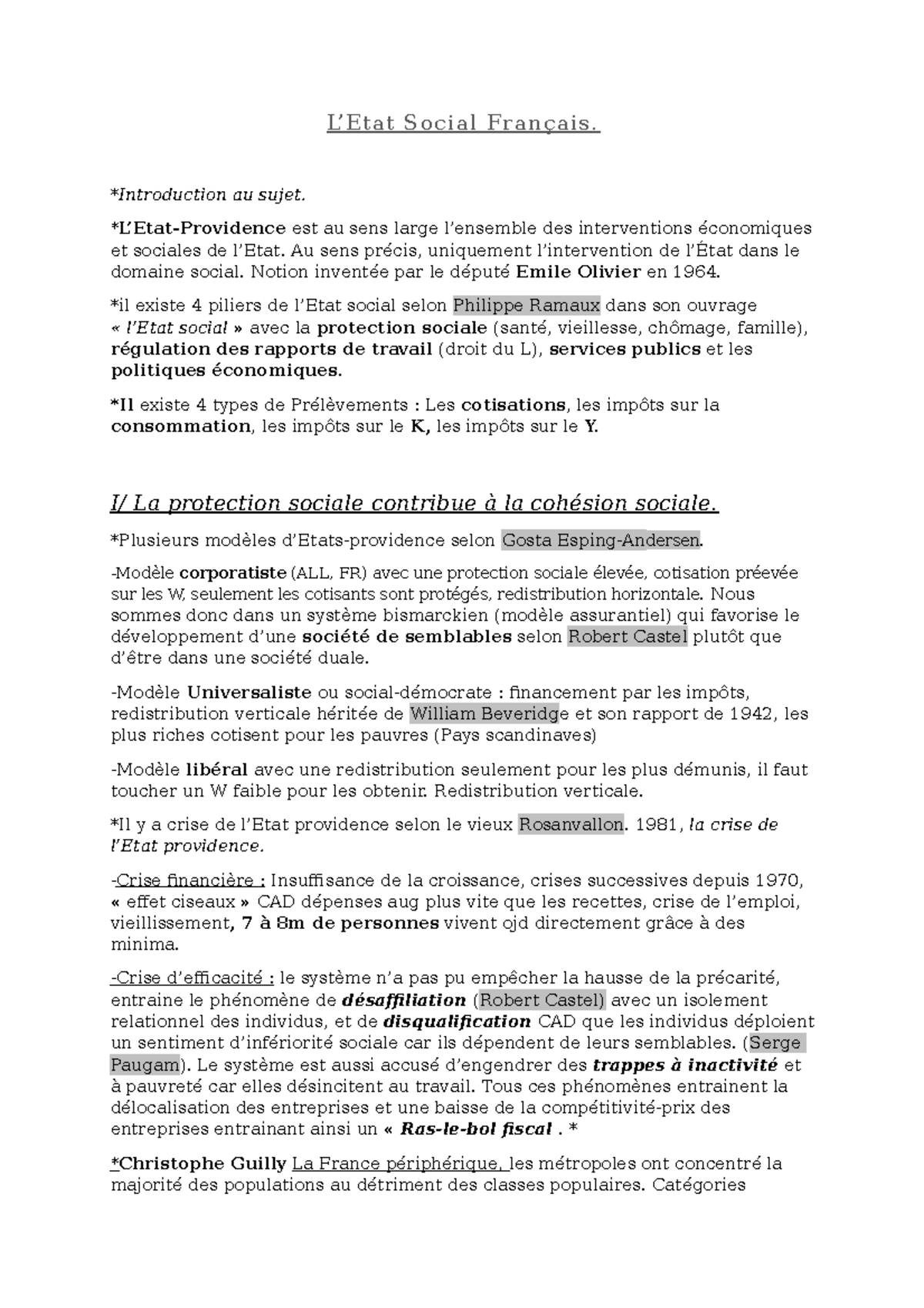L'Etat Providence - Notes de cours 10 - L’Etat Social Français ...