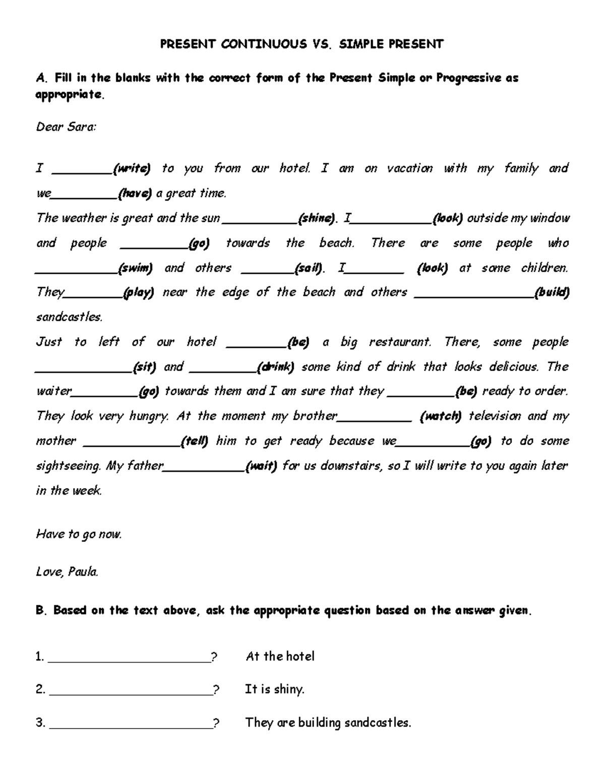 W2 - Simple present vs continuous-worksheet - PRESENT CONTINUOUS VS ...