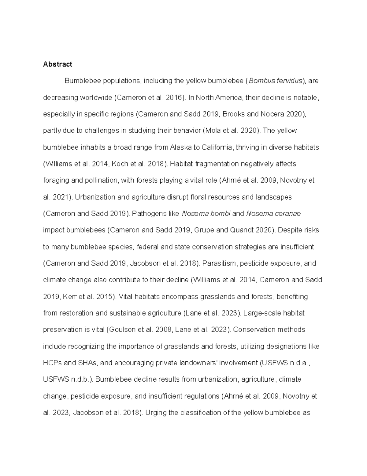 Rough draft - Abstract Bumblebee populations, including the yellow ...