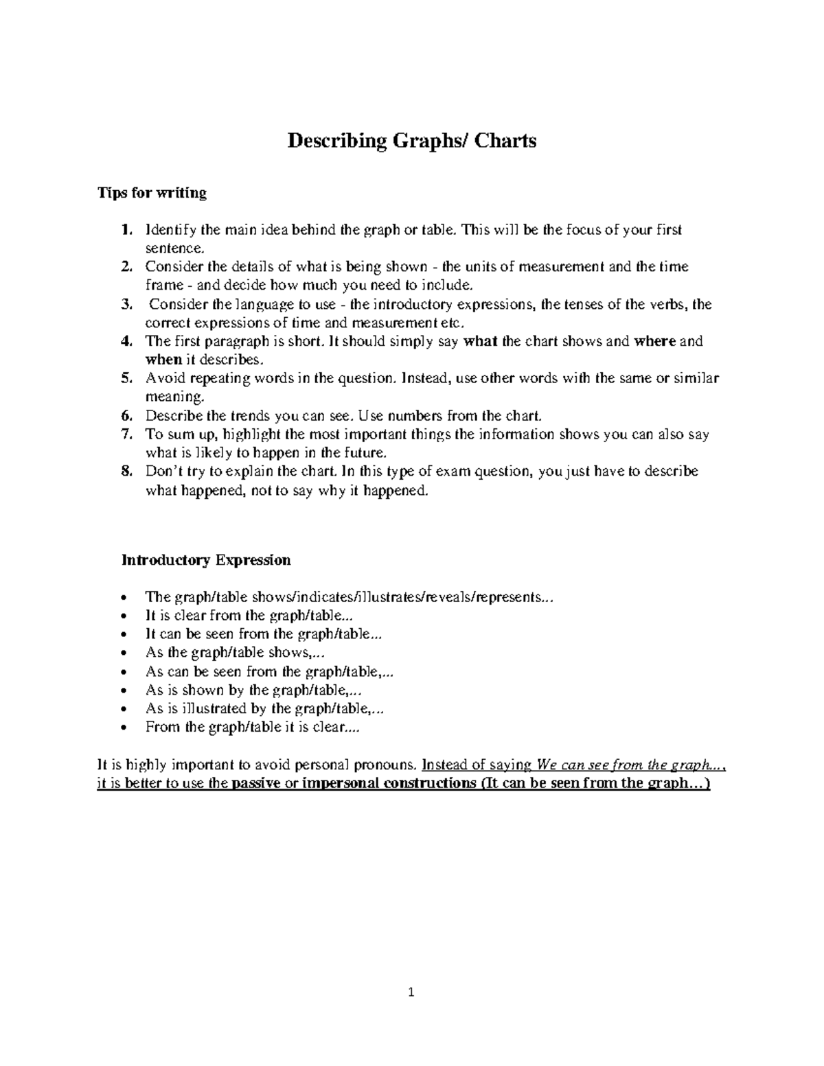 Graph and Chart Description - Describing Graphs/ Charts Tips for ...