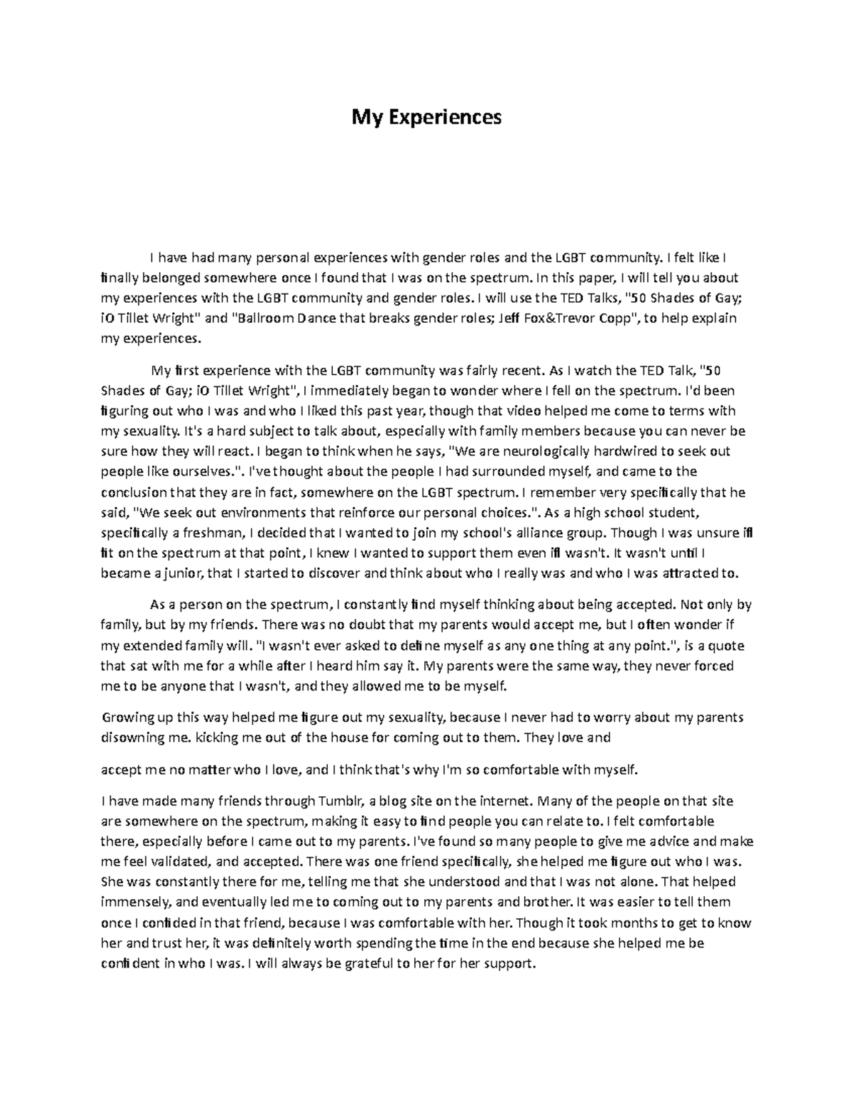 Document 43 - essay - My Experiences I have had many personal ...