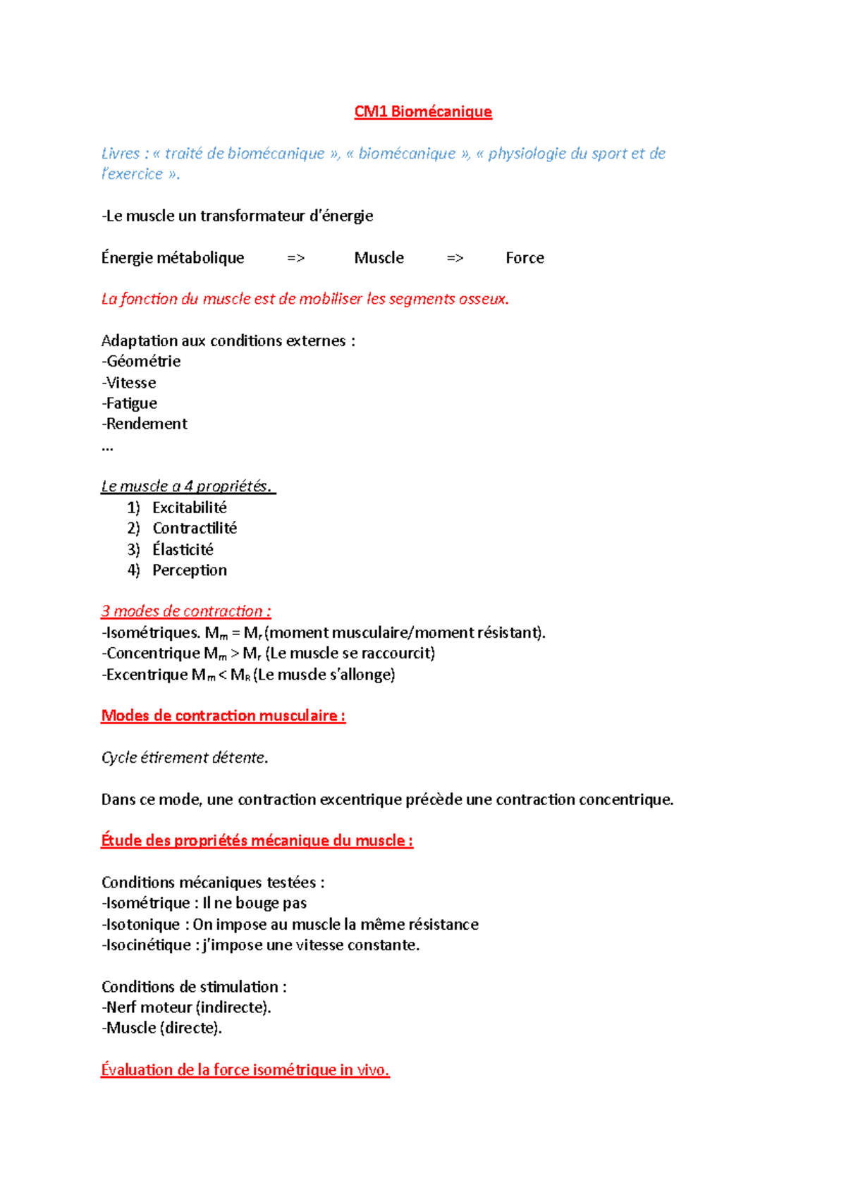 CM1-Biomécanique - notes de cours - CM1 Biomécanique Livres : « traité ...