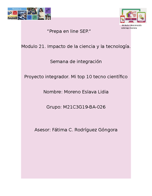 Proyecto integrador M21 Mi top 10 científico (prepa en linea sep) - 1 ...