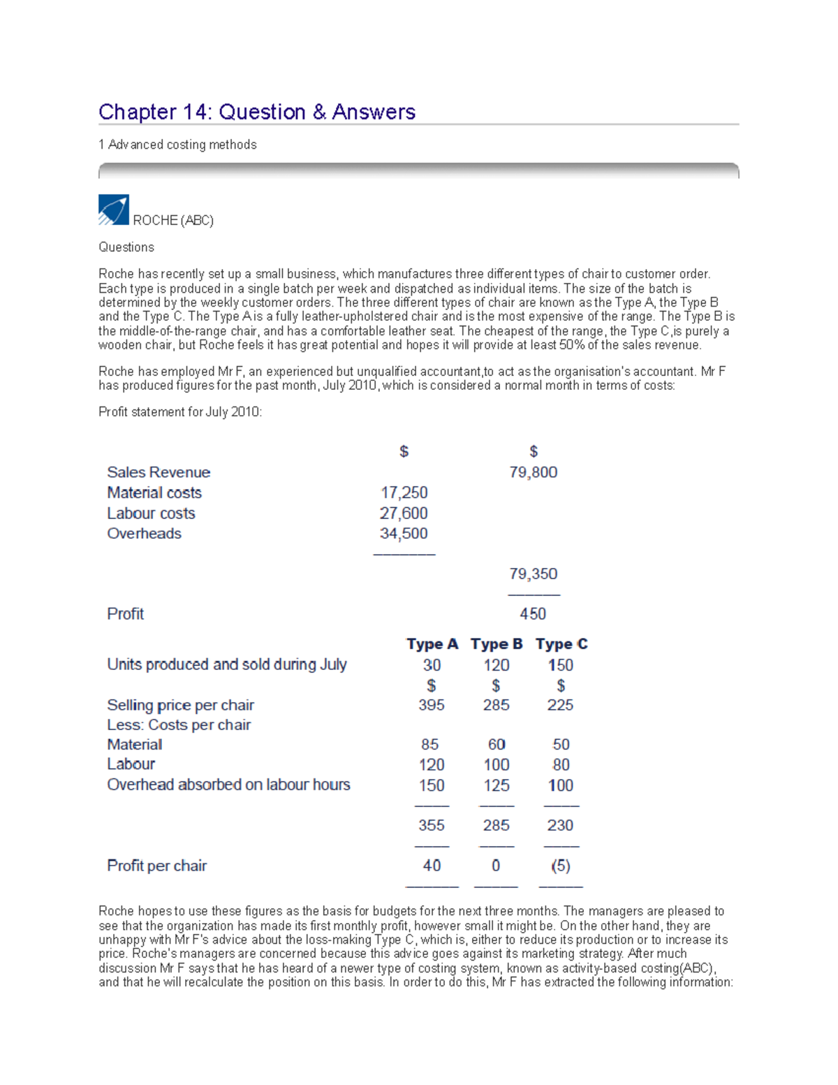 CA MA Questions and Answers Chapter 14 - Chapter 14: Question & Answers 1 Advanced costing - Studocu