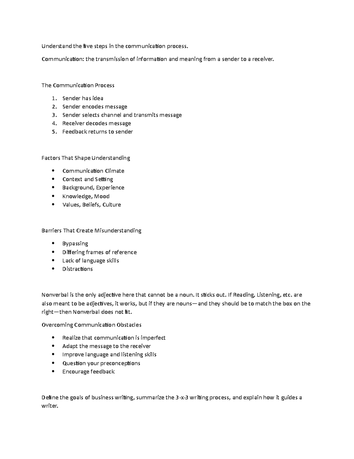 Lecture Notes 2 - Understand the five steps in the communication ...
