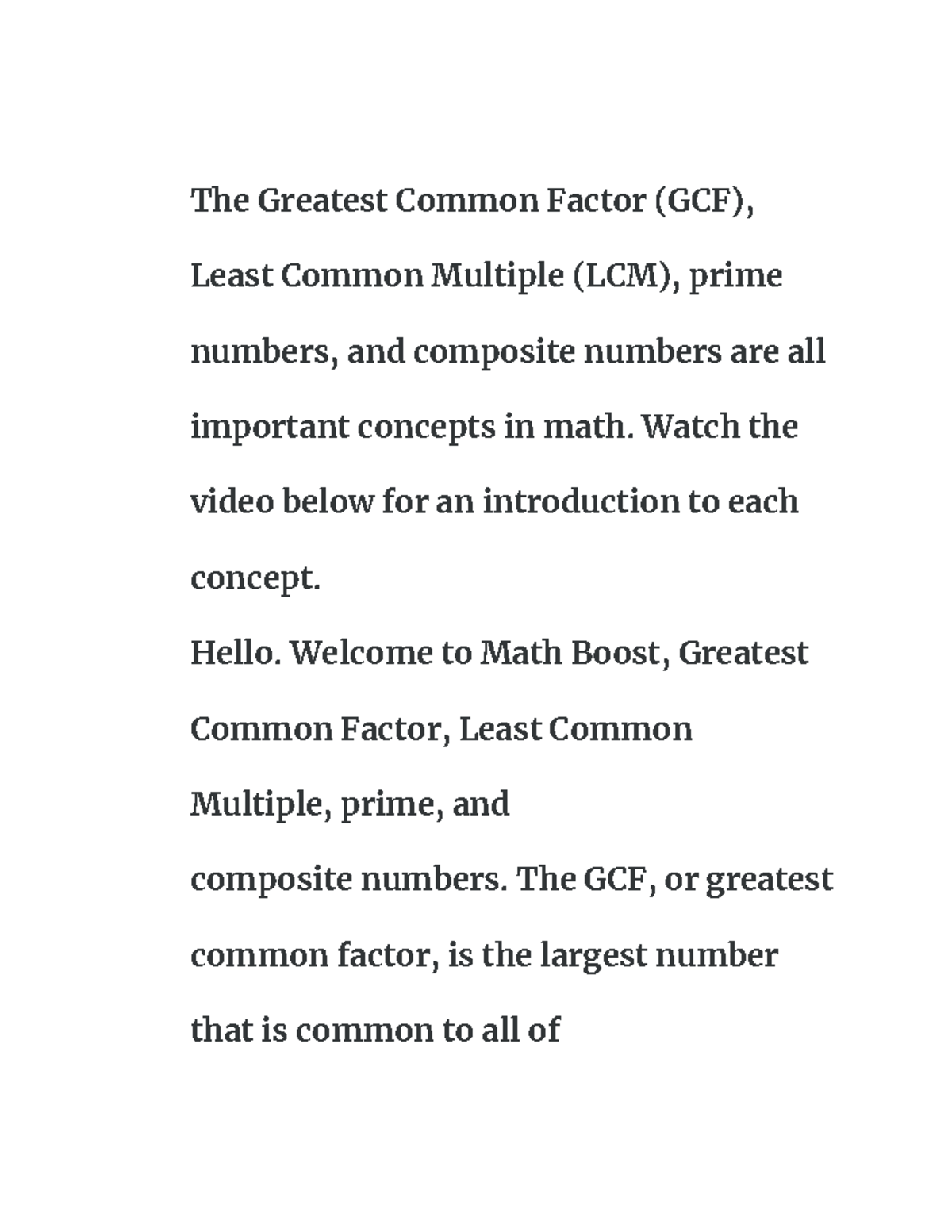 Introducing GCF, LCM, Prime, and Composite Numbers - The Greatest ...