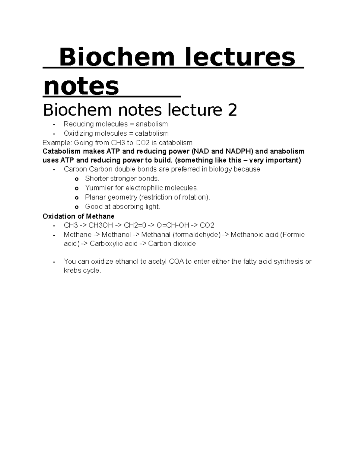 Biochem Notes - (something like this very important) Carbon Carbon ...