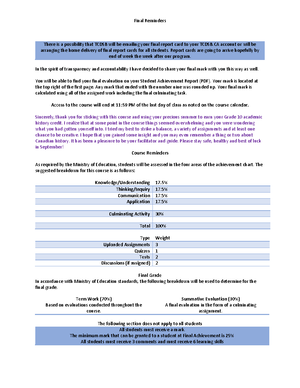 Canadian History - Grade: 10 - High School - Canada - Studocu