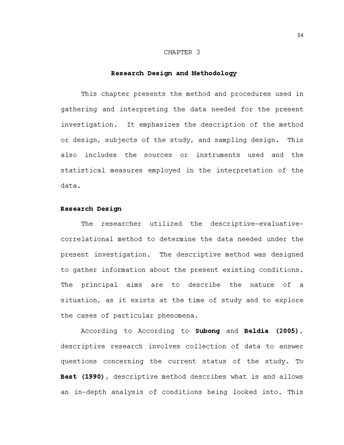 Descriptive Research Design Sample