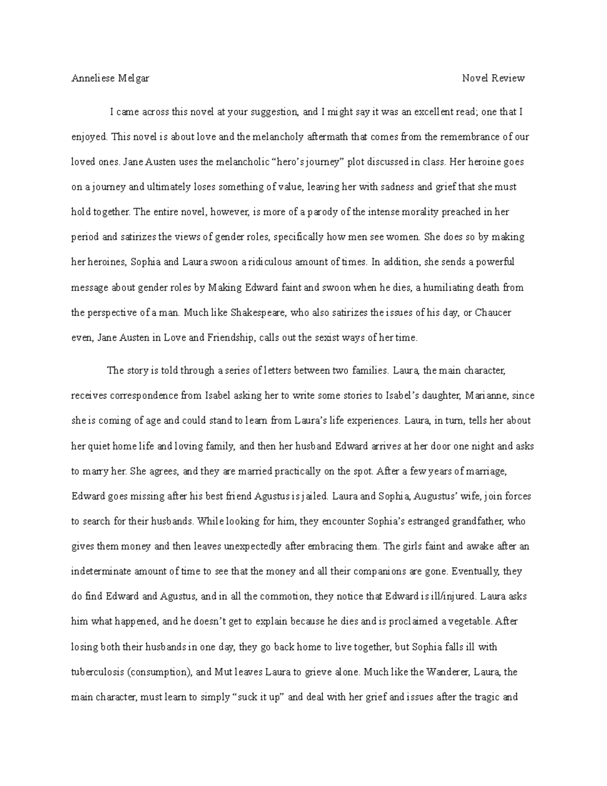 Novel review - Summary Love and Friendship - Anneliese Melgar Novel ...