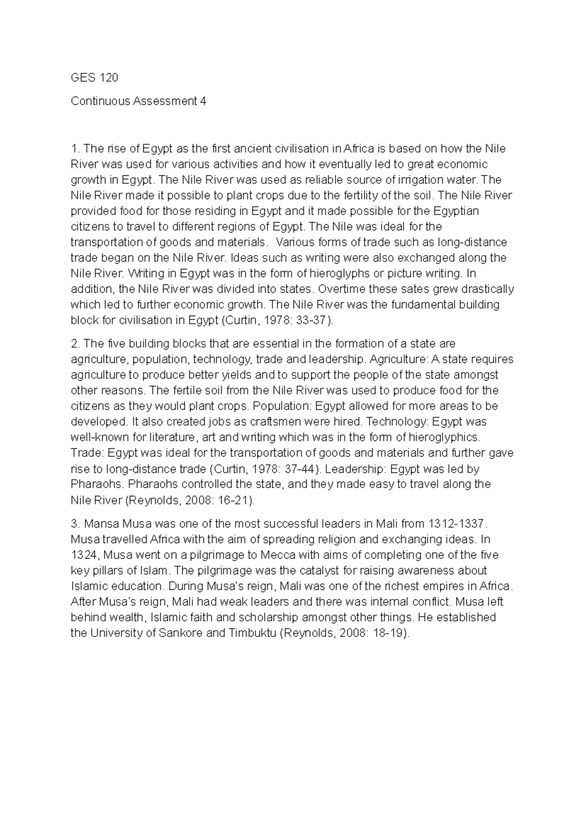 GES 120 CA4 - yeah - GES 120 Continuous Assessment 4 The rise of Egypt ...