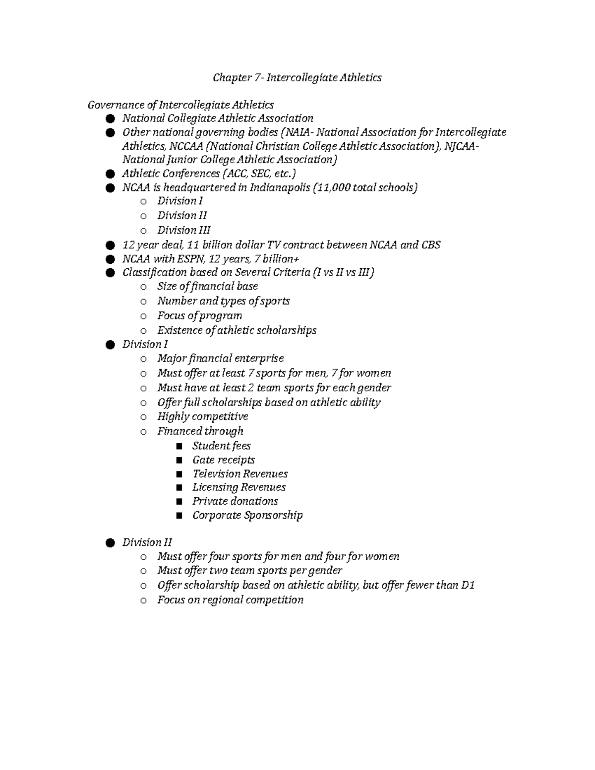 Chapter 7- Intercollegiate Athletics - Chapter 7- Intercollegiate ...