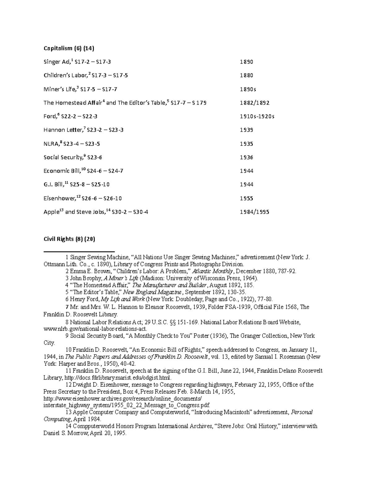 Primary Source List 2 - Capitalism (6) (14) Singer Ad, 1 S17-2 – S17-3 ...