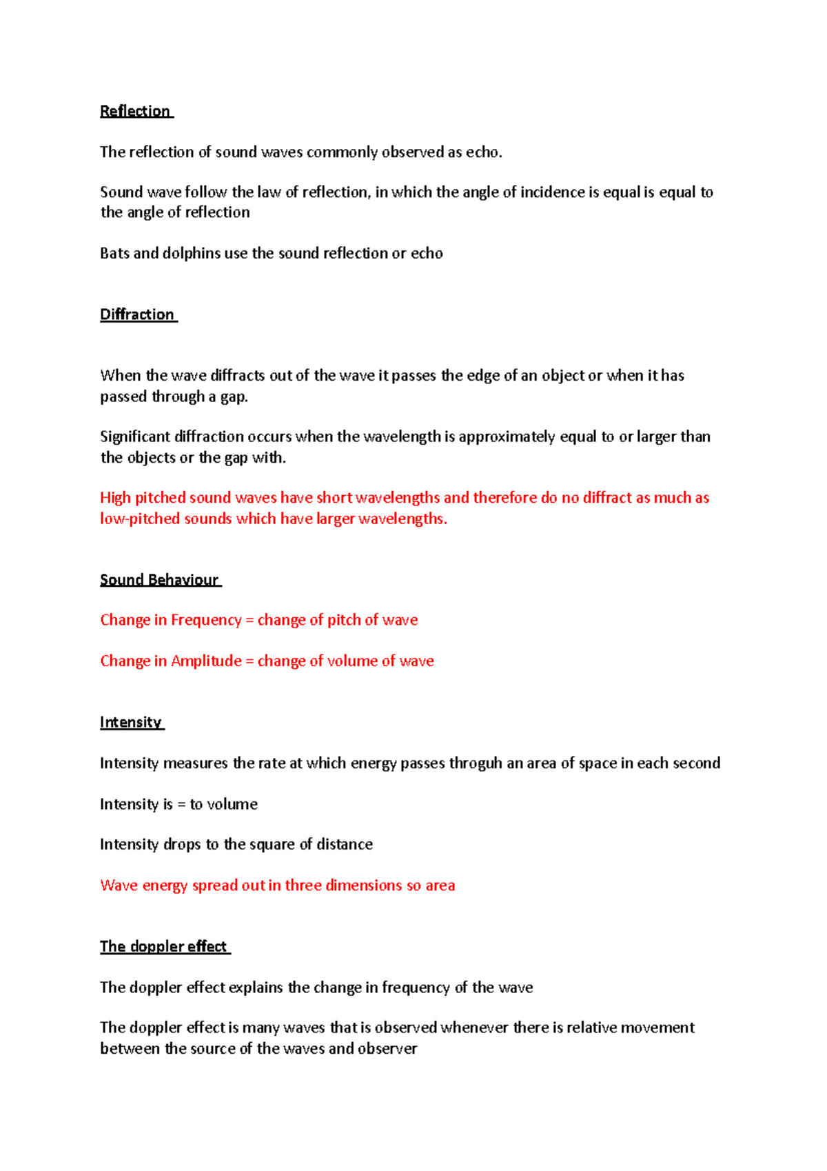 Waves And Thermodynamics notes - Reflection The reflection of sound ...