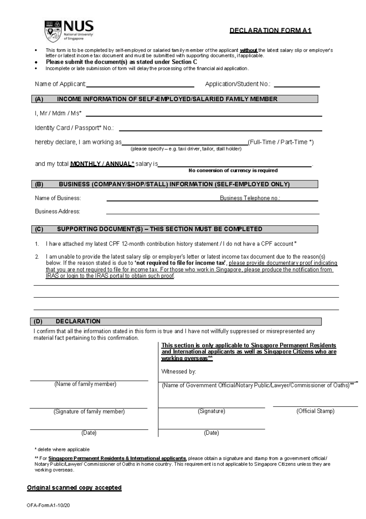 Declaration Form A1 - dadasdasdsvvc - This section is only applicable ...