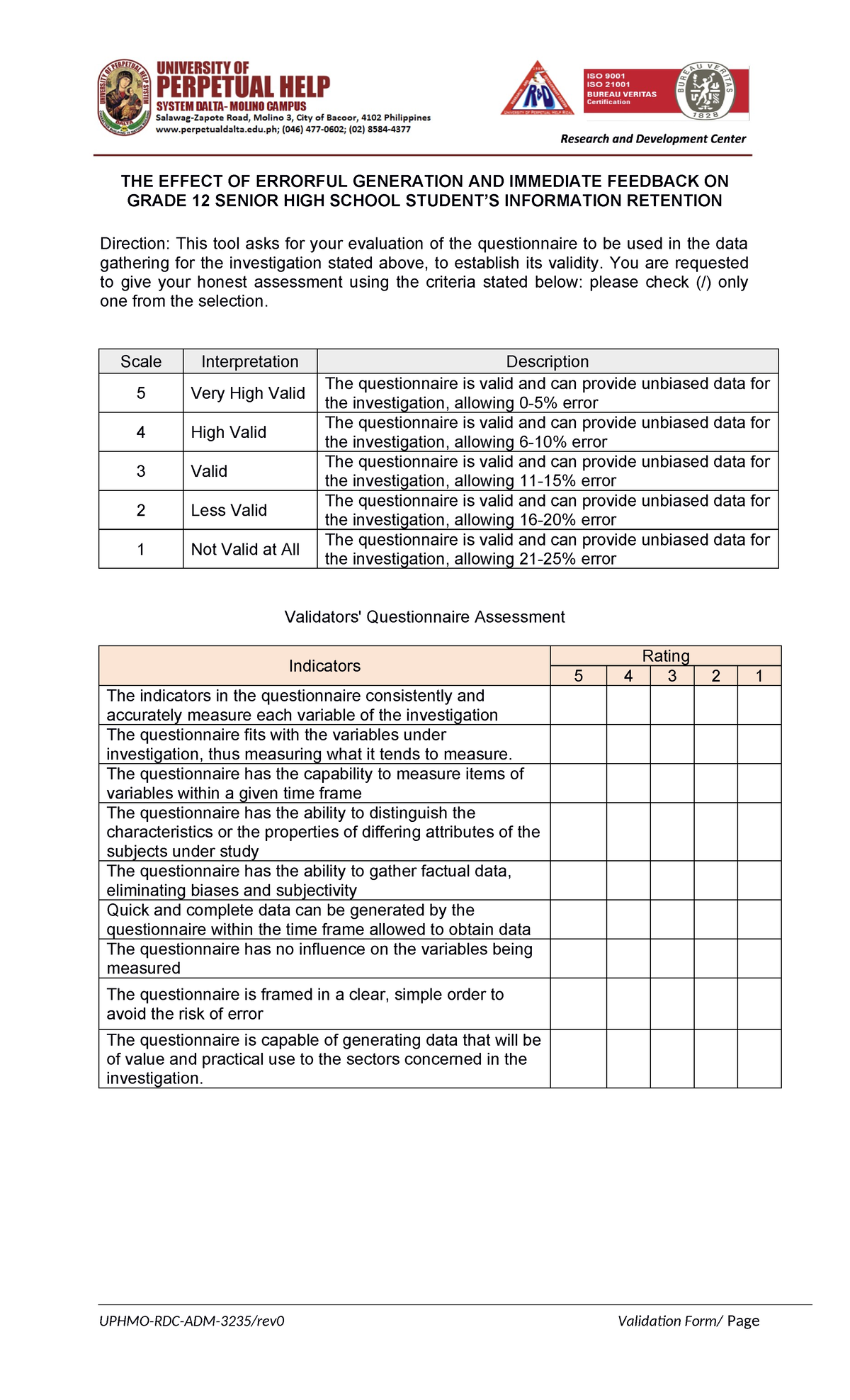 Instrument Validation Tool - THE EFFECT OF ERRORFUL GENERATION AND ...