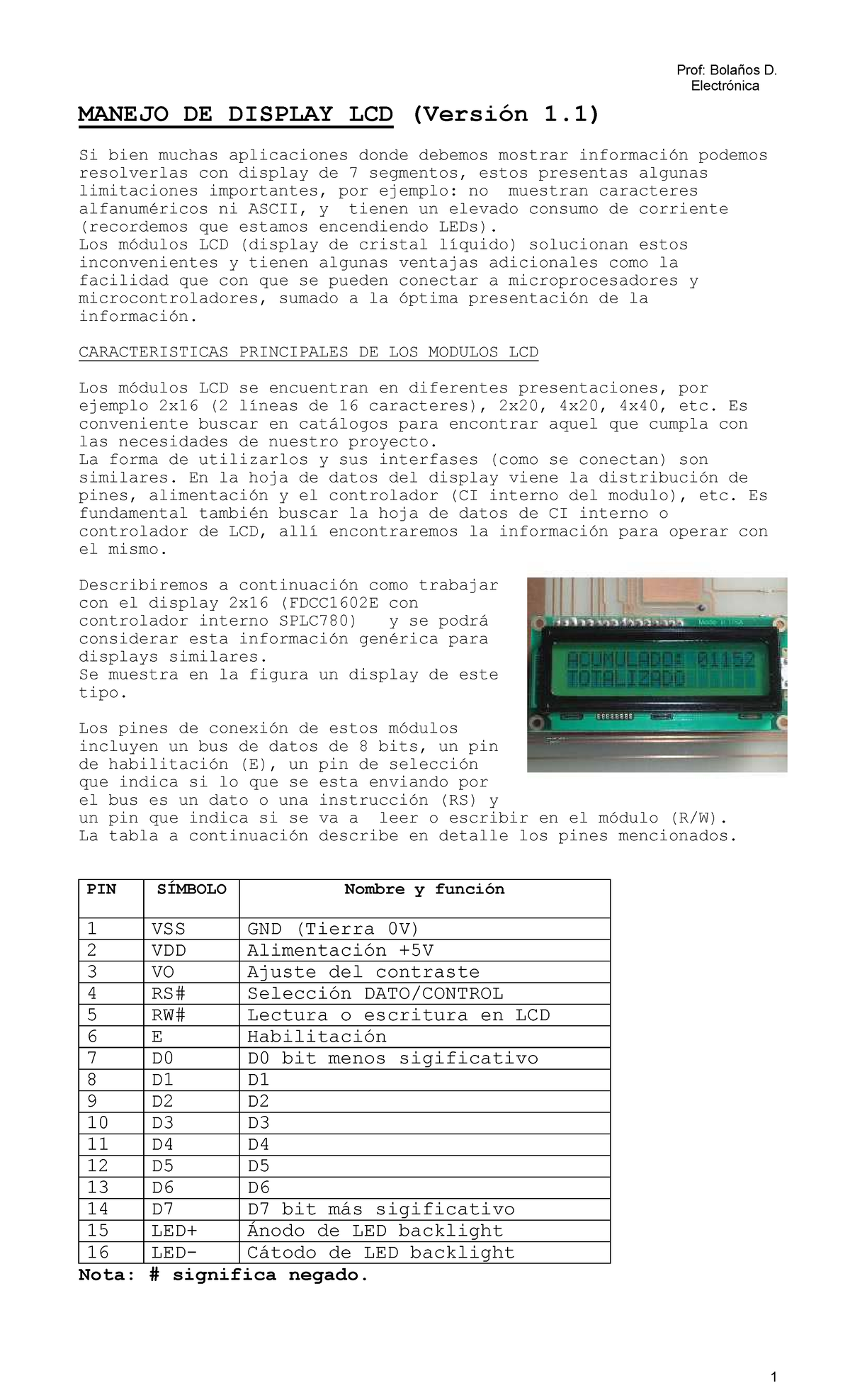 LCD - Teoria del LCD 16x2 - Electrónica MANEJO DE DISPLAY LCD (Versión ...